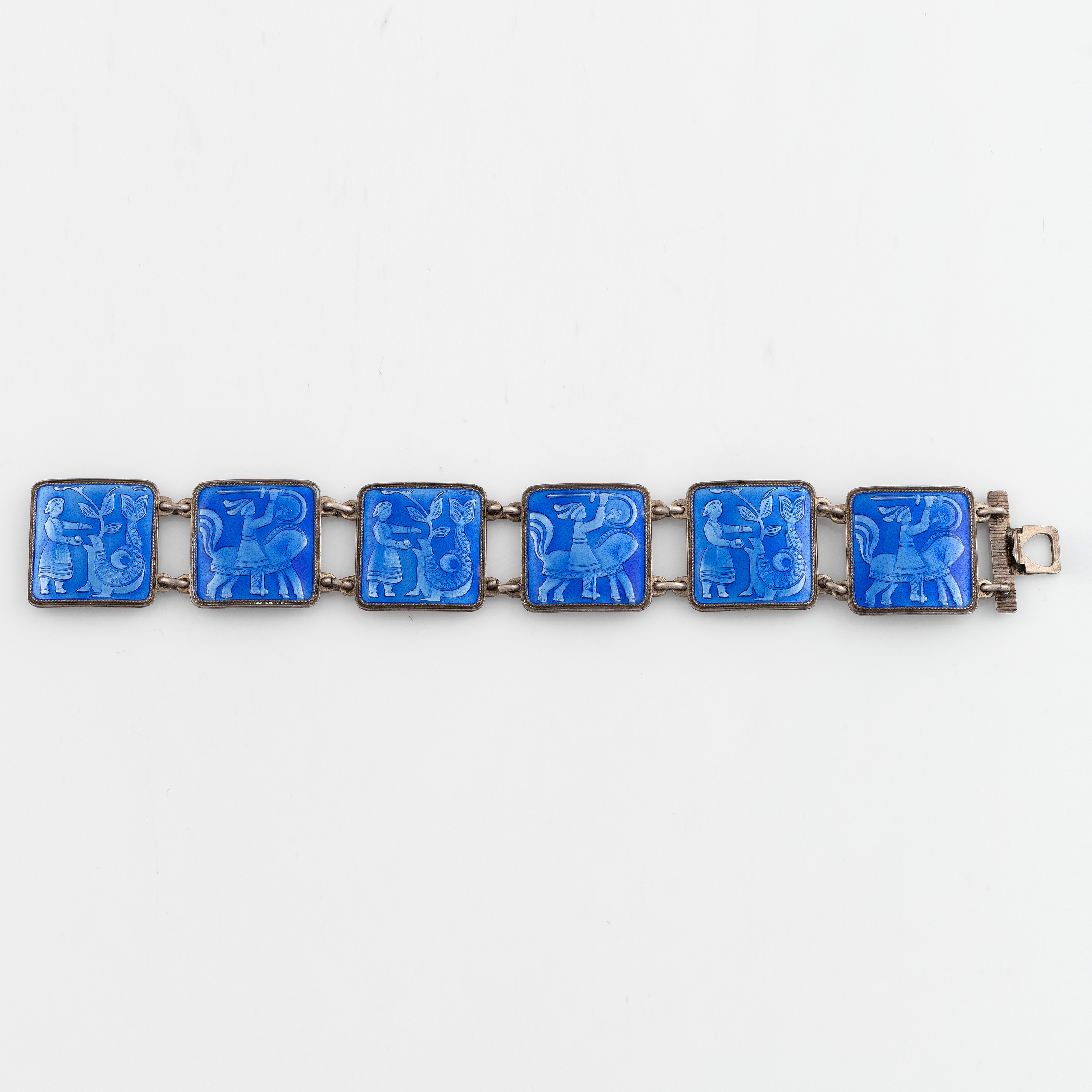 David Andersen, panel bracelet, sterling silver and blue enamel, Norway ...