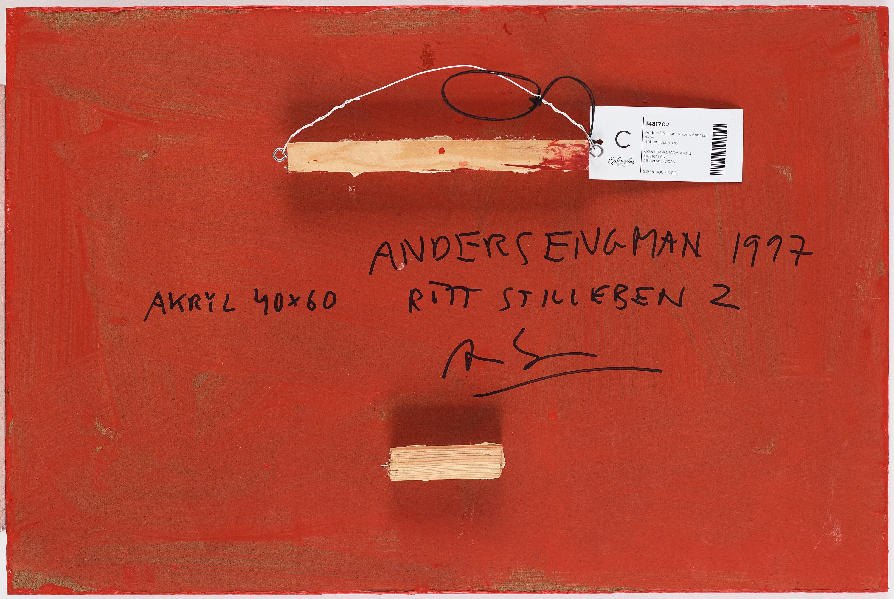 Anders Engman, "Rött Stilleben 2". - Bukowskis