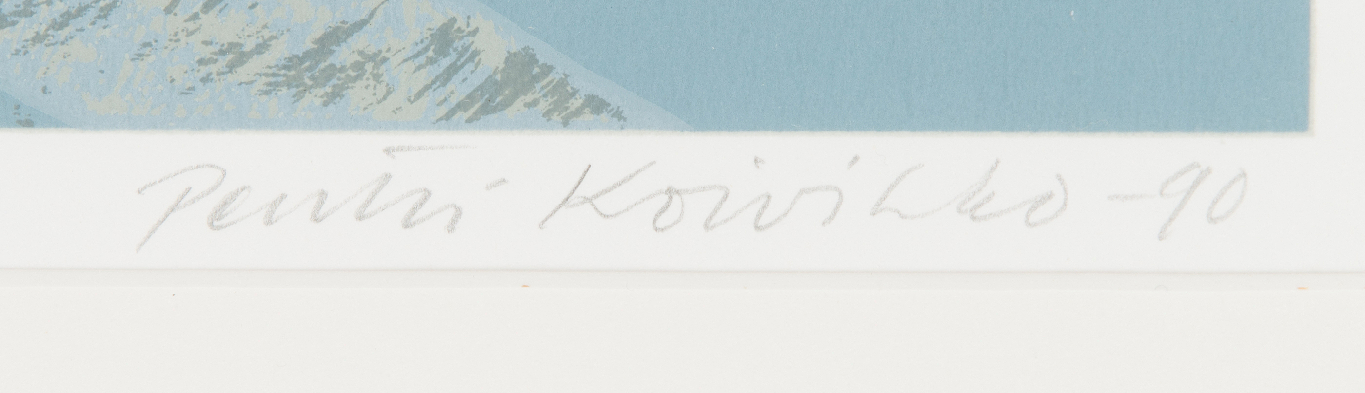 Pentti Koivikko, serigrafi, signerad och daterad-90. Märkt 'tait.vedos ...