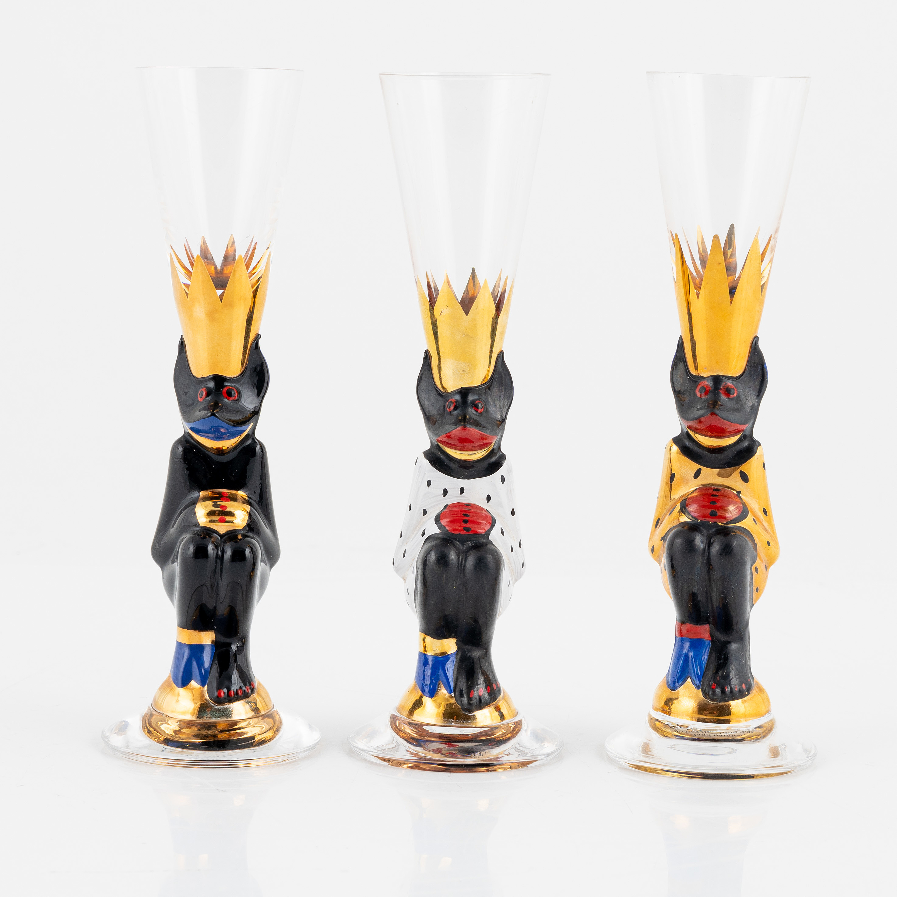 Gunnar Cyrén, snapsglas, 3 st, sk djävulsglas, "Nobel", Orrefors ...