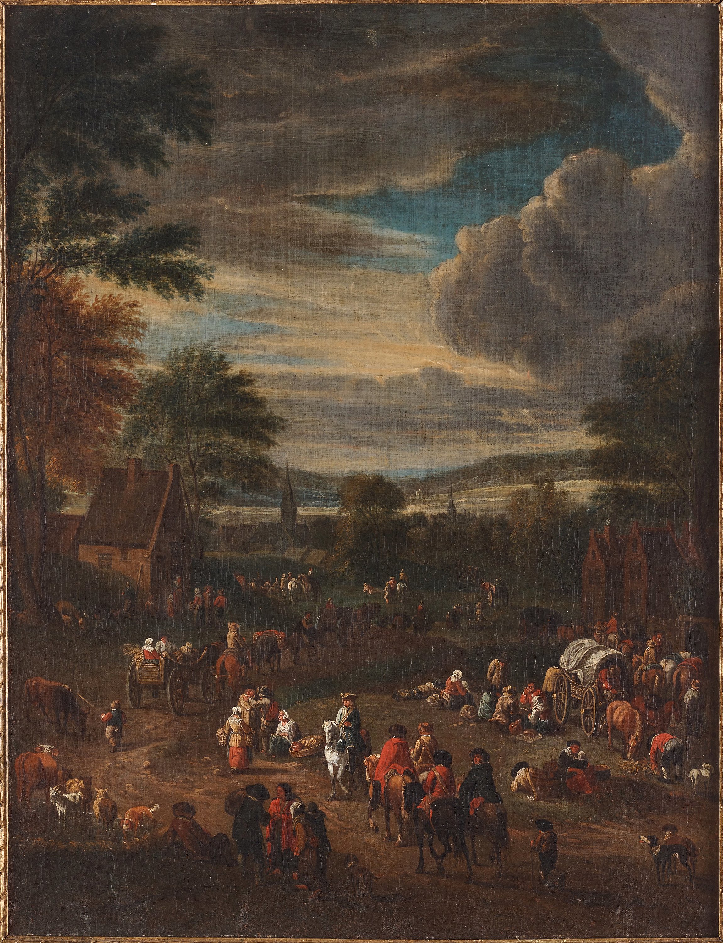 Adriaen Boudewyns & Peeter Bout, Landscape with resting travelers, a ...