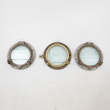 A set of three brass and metal ships windows possibly England 20th ...