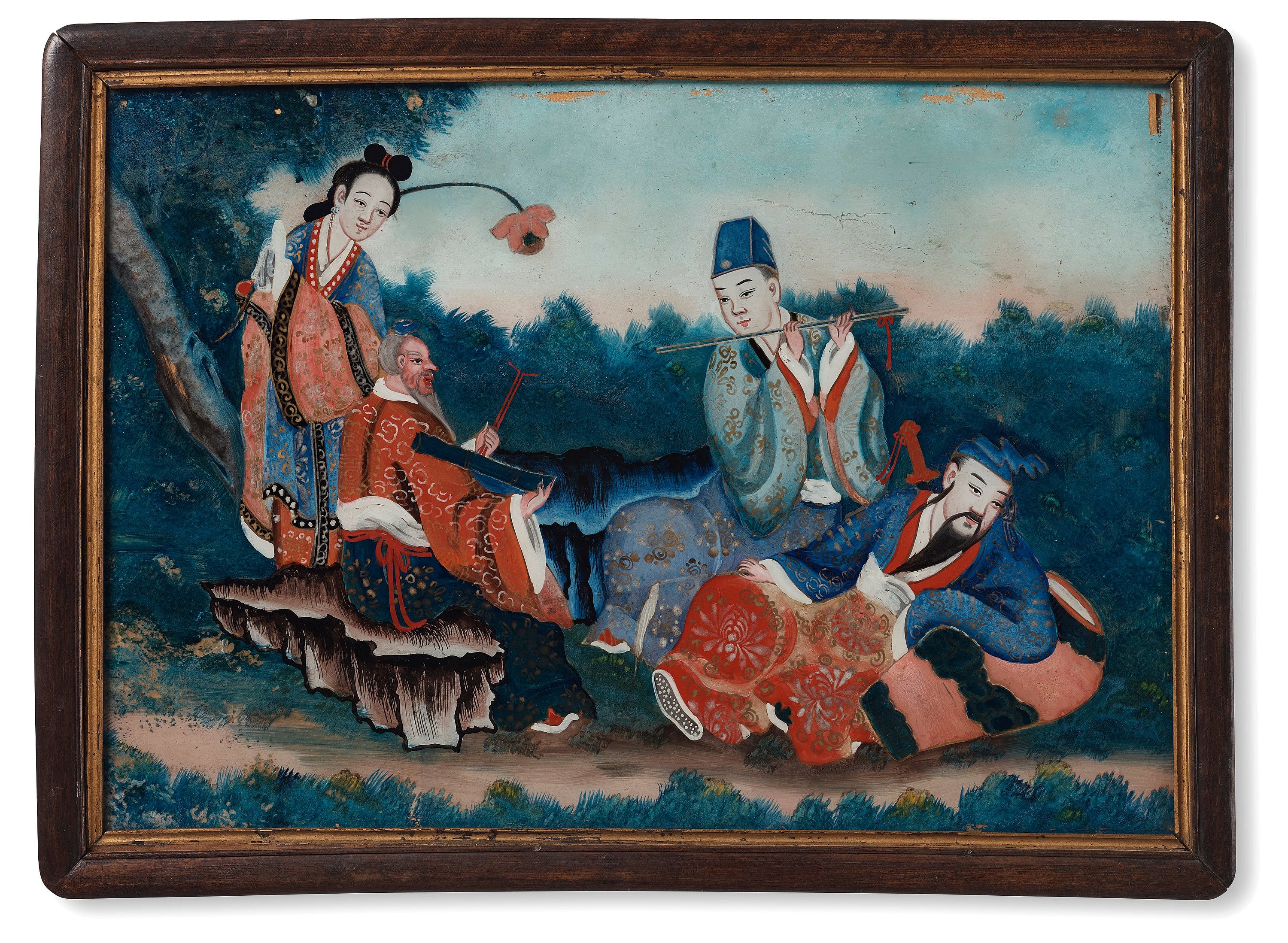 A Chinese reverse glass painting, Qing dynasty, around 1800. - Bukowskis