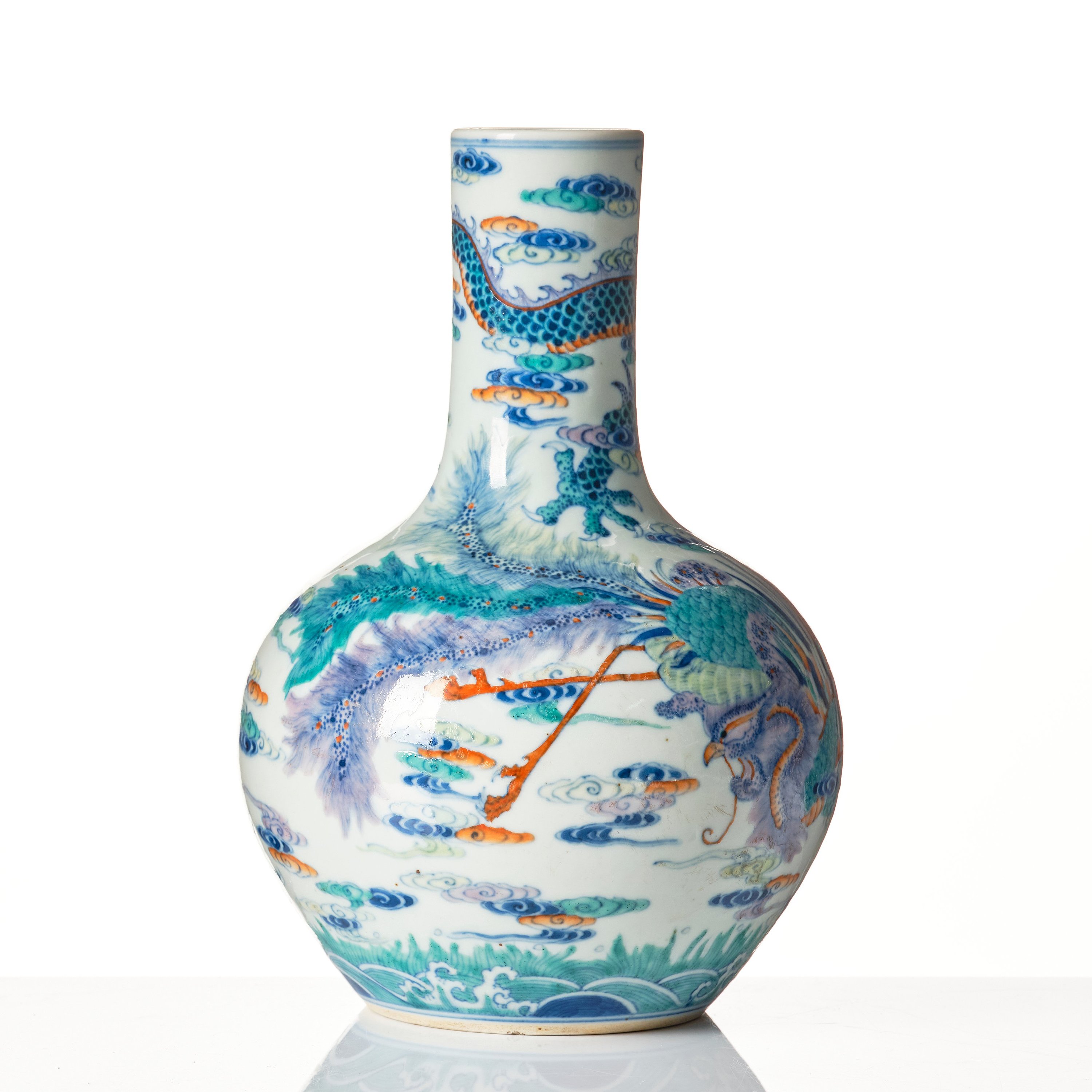 A doucai 'dragon and phoenix' vase, late Qing dynasty with Qianlong ...