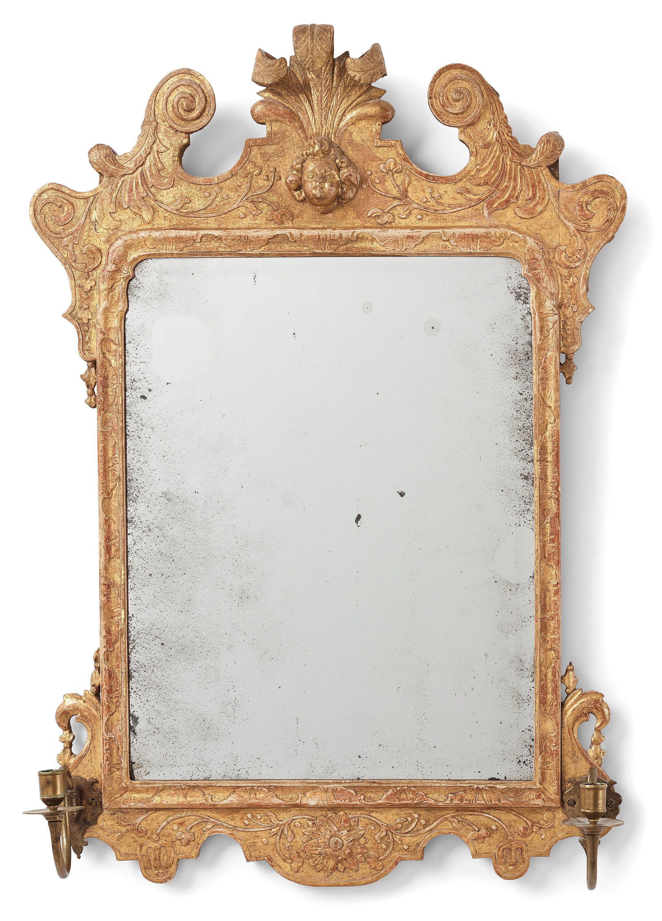 A Northern-European late Baroque two-light giltwood mirror sconce ...