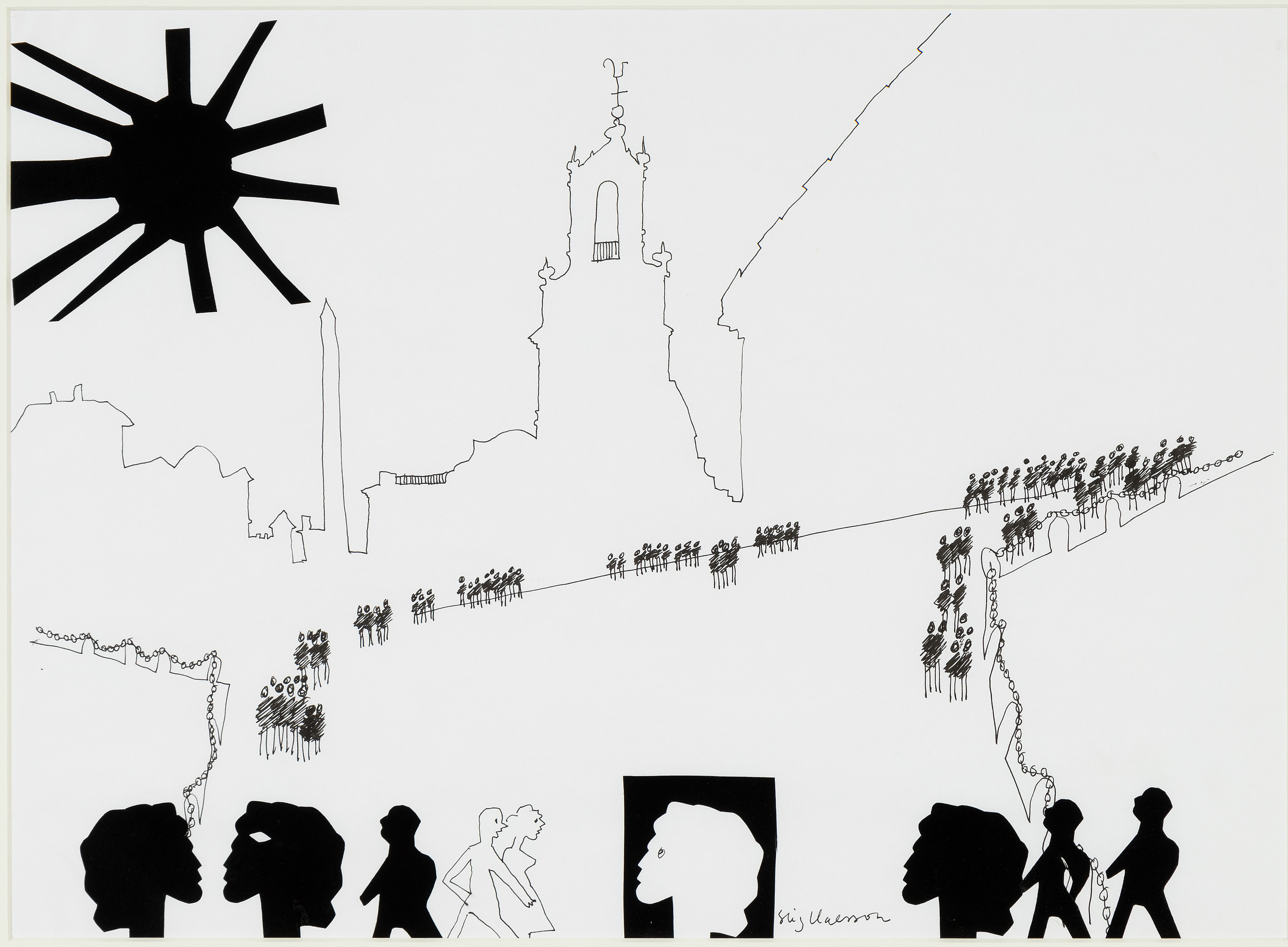 Stig Claesson, ink drawing, signed. - Bukowskis