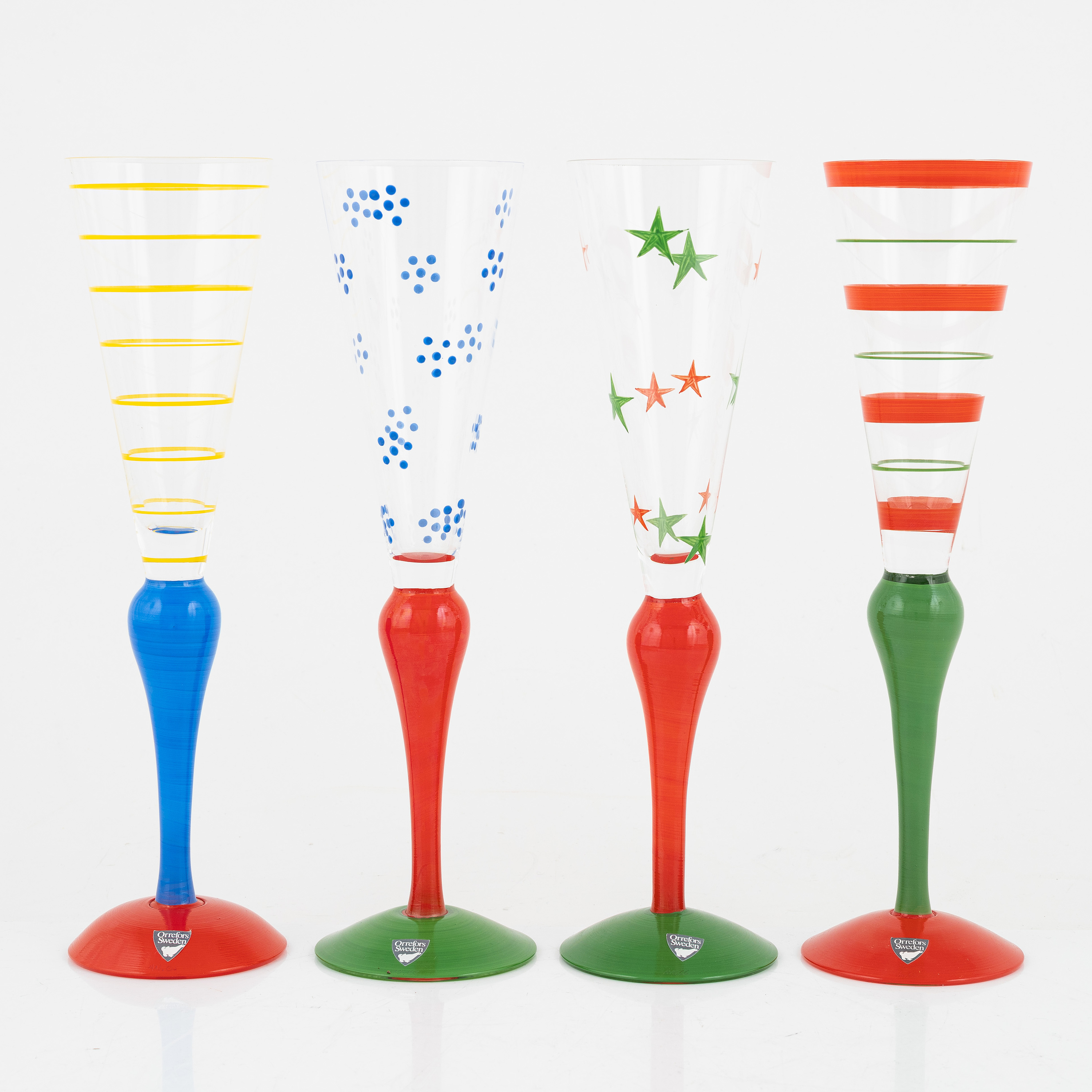 Anne Nilsson, champagneglas, 7 st, glas, "Clown", Orrefors. - Bukowskis