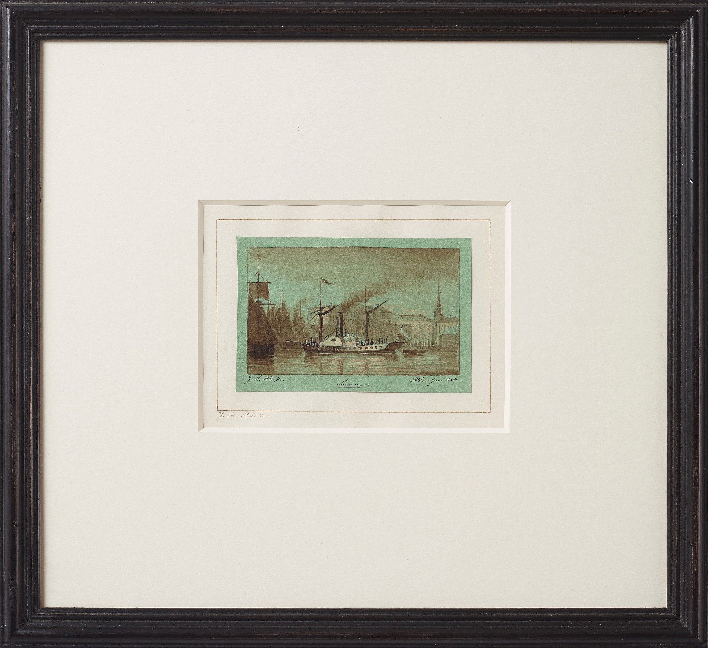 Joseph Magnus Stäck, "Minne". A wheel steamer beside Stockholms slott ...