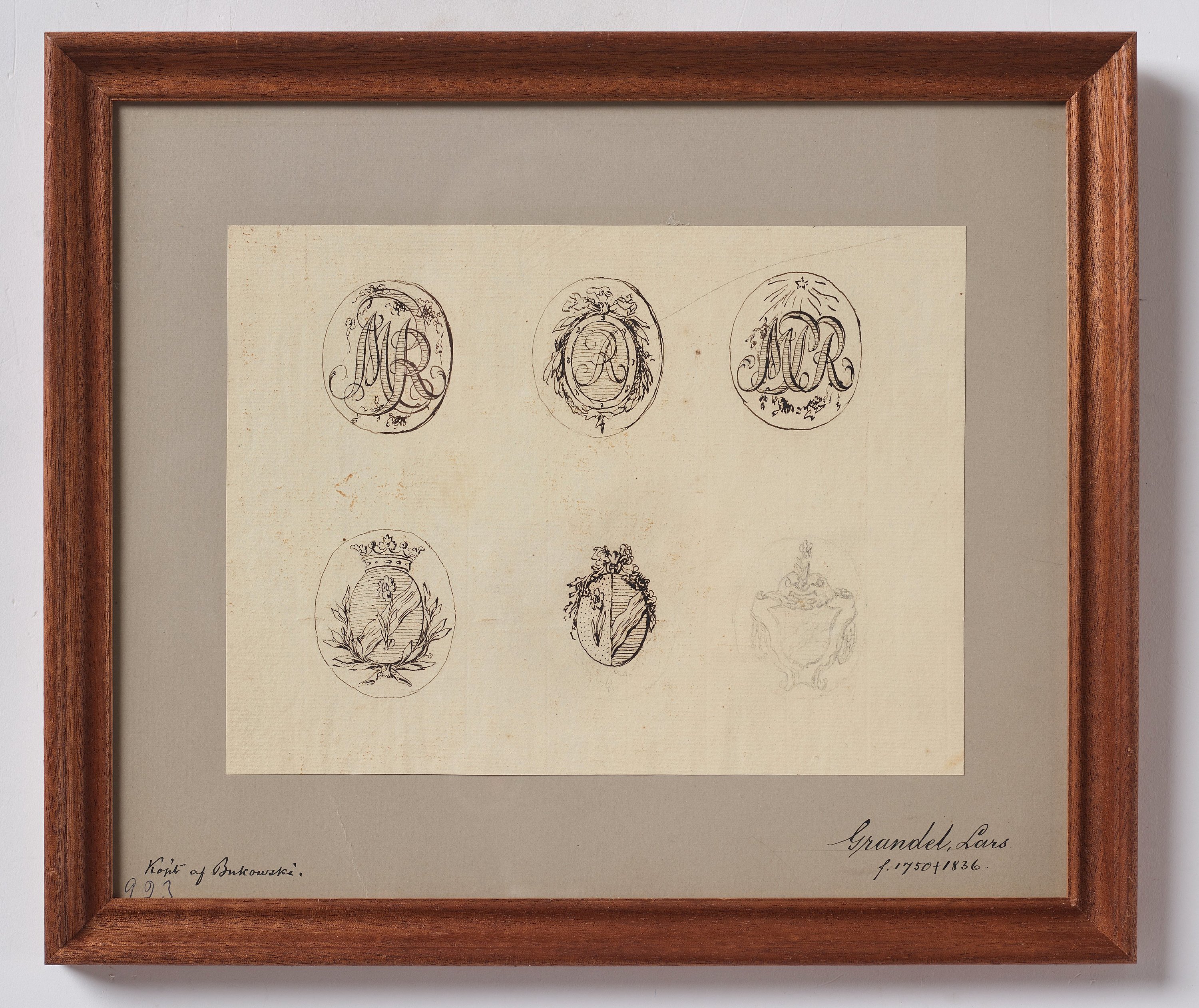 Lars Grandel, Studie till ett monogram med initialerna ”GW”, krönt med ...