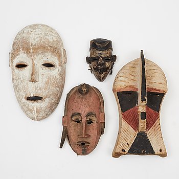 4 mask reportedly from Nyanga, Congo, Ogino, Nigeria, Songe, Congo m.m ...