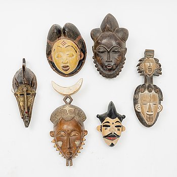 Six mask reportedly from Ogino, Nigeria, Puno, Gabon, Marka, Mali, and ...