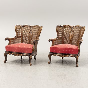 A pair of Rococo style armchairs, first half of the 20th century ...