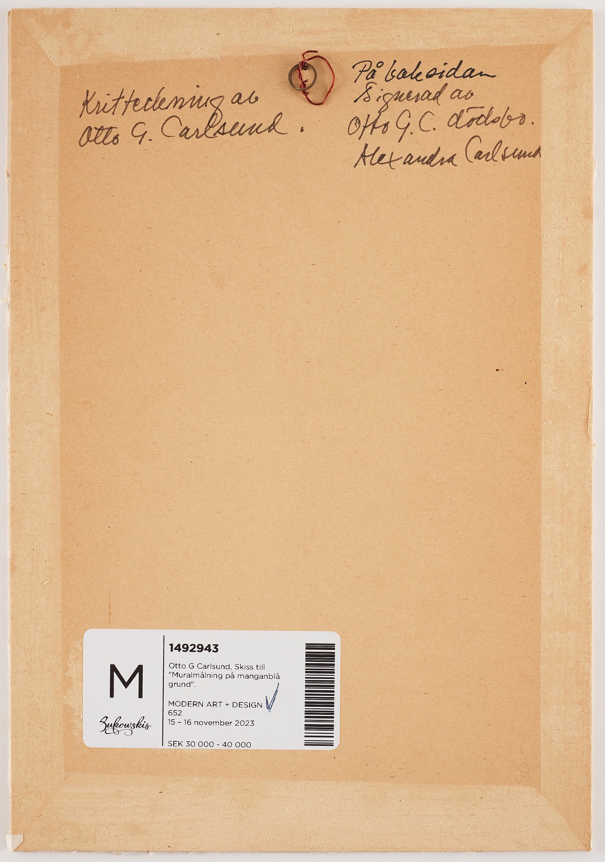 Otto G Carlsund, Skiss till "Muralmålning på manganblå grund". - Bukowskis