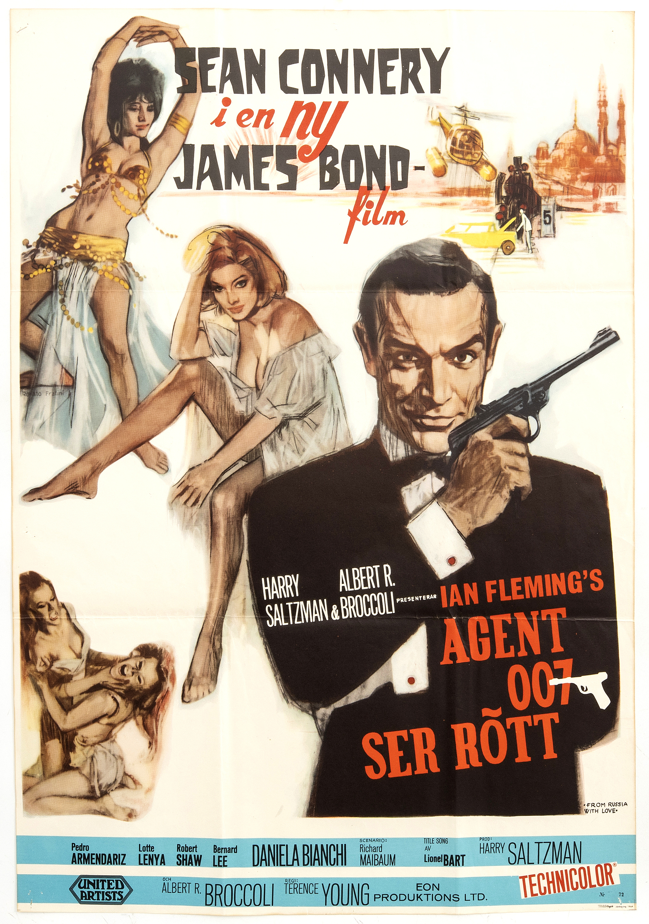 A Swedish movie poster James Bond "Agent 007 ser rött" (From Russia ...