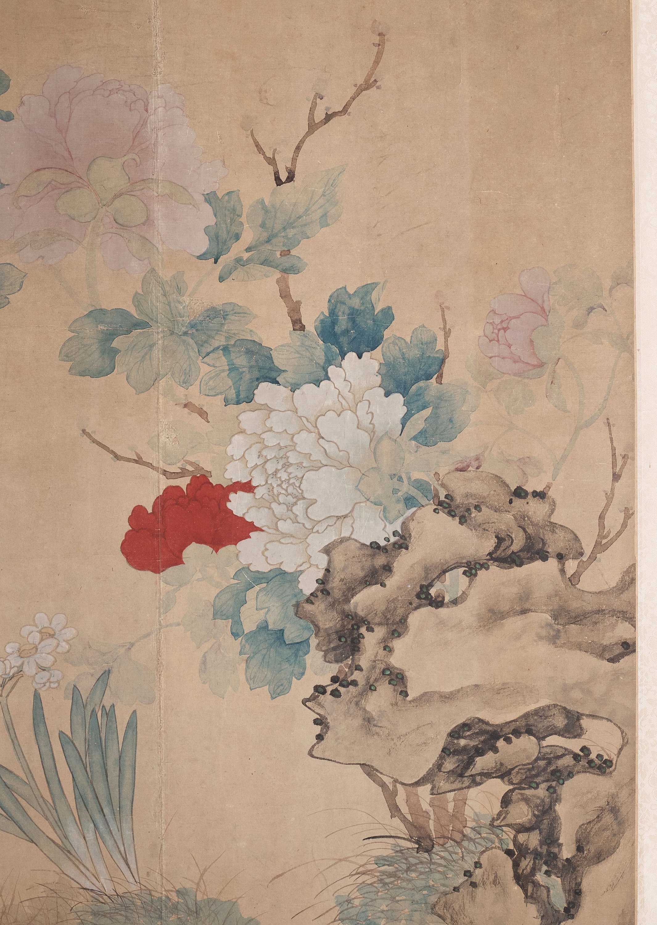 A Chinese scroll painting/wall paper-panel, ink and colour on paper ...