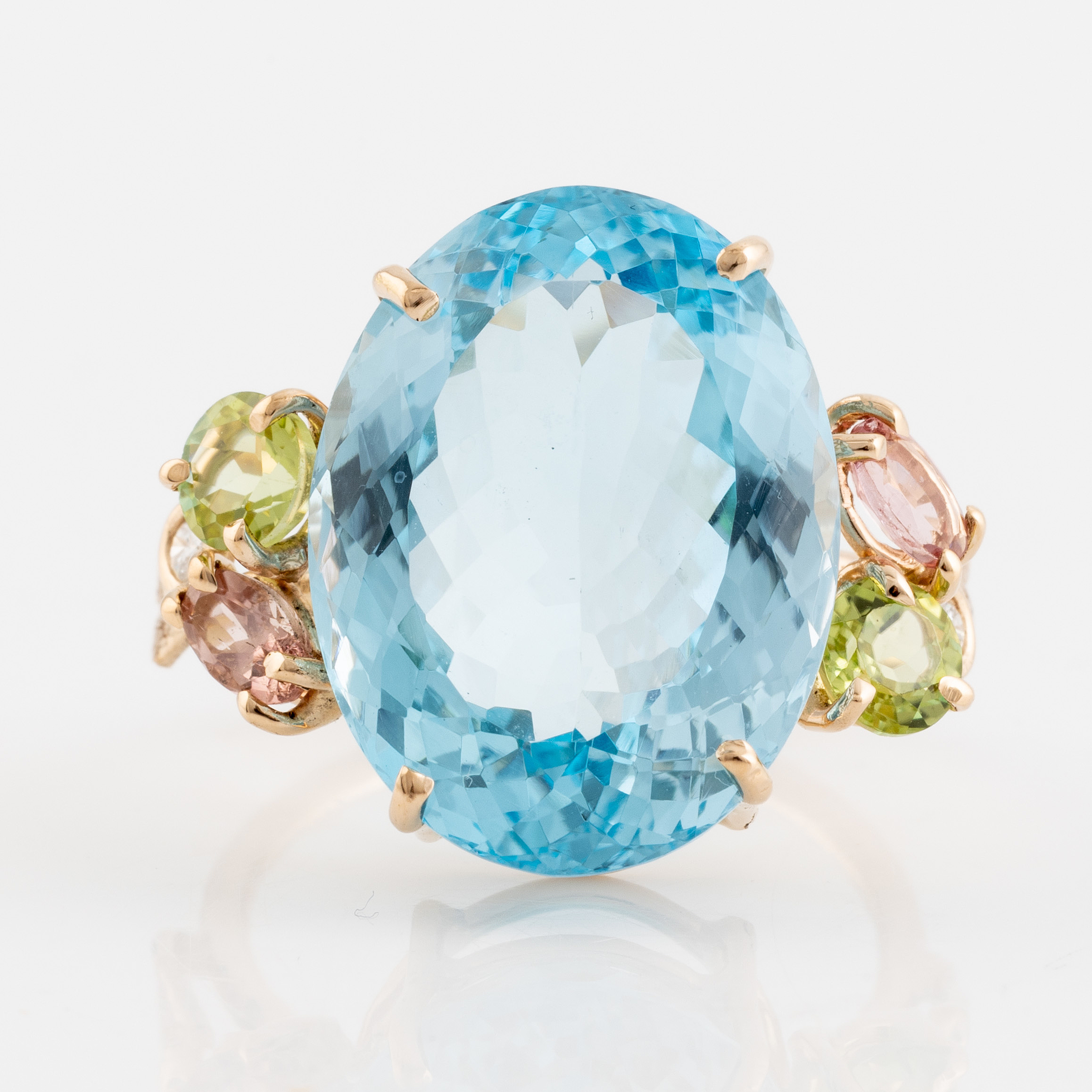 Large blue topaz, peridot, pink tourmalines and brilliant cut diamond ...