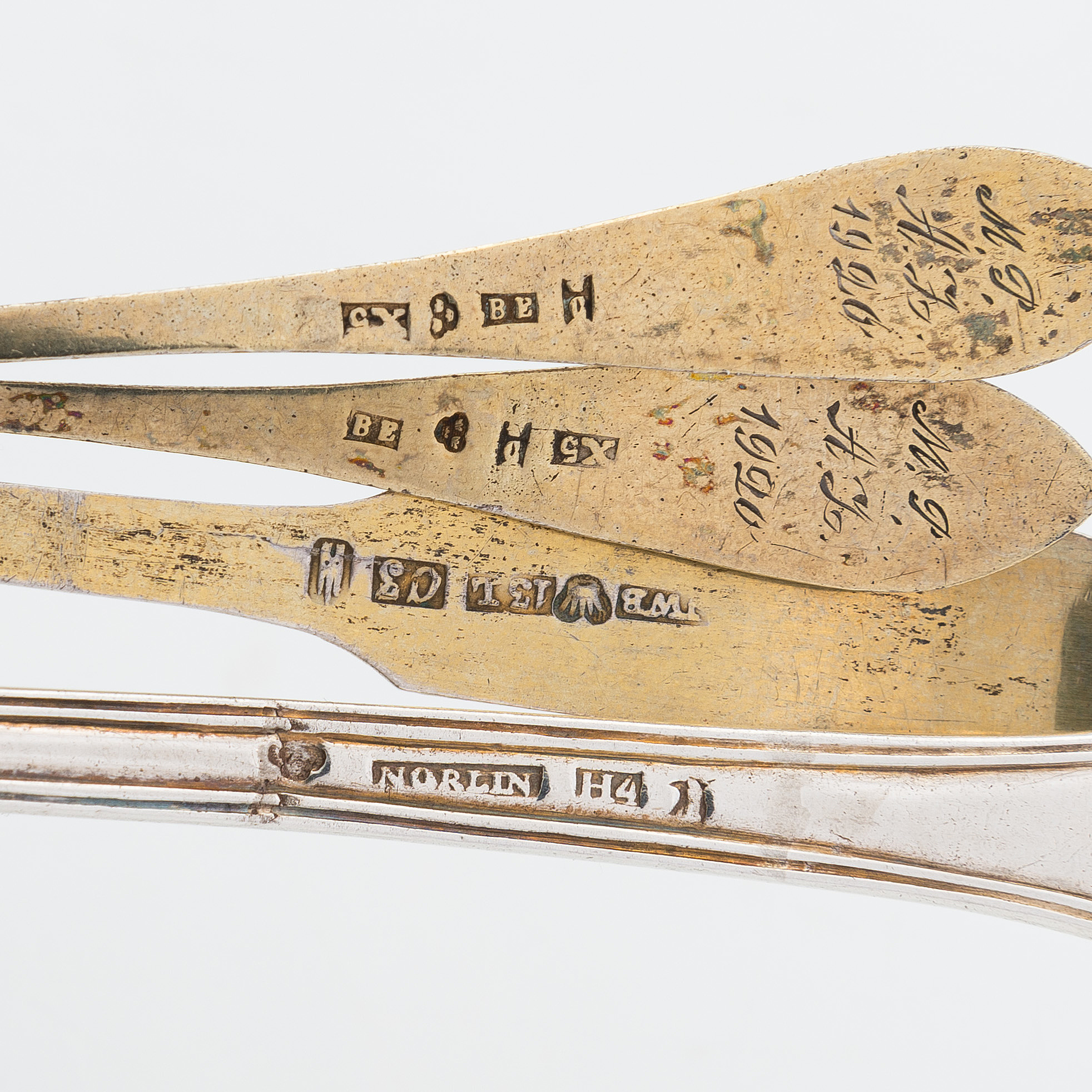 Bestick, 13 st, silver, en från Gdańsk kring 1700, övriga från Sverige ...