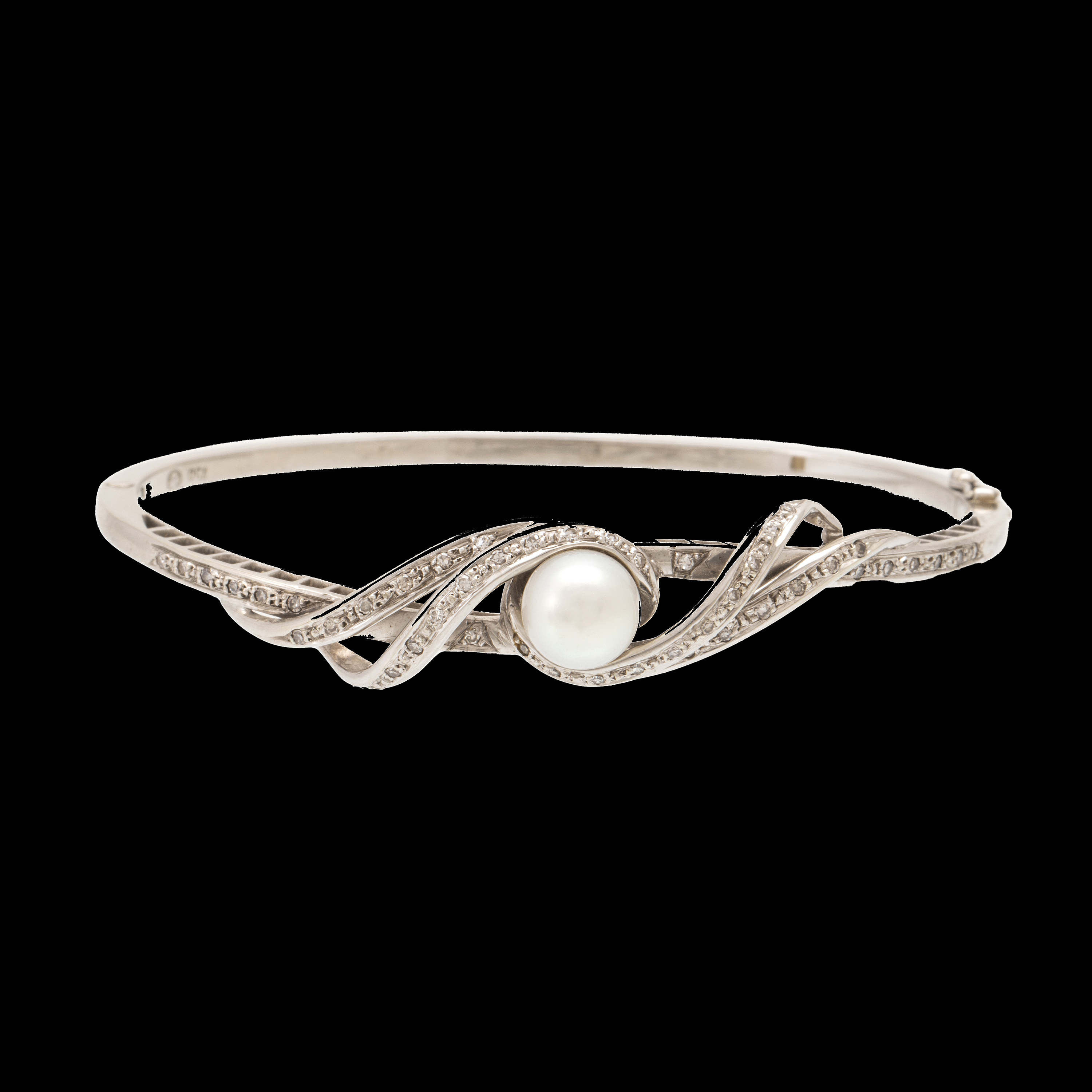 Stelt armband 18K vitguld med enkelslipade diamanter och odlad pärla ...