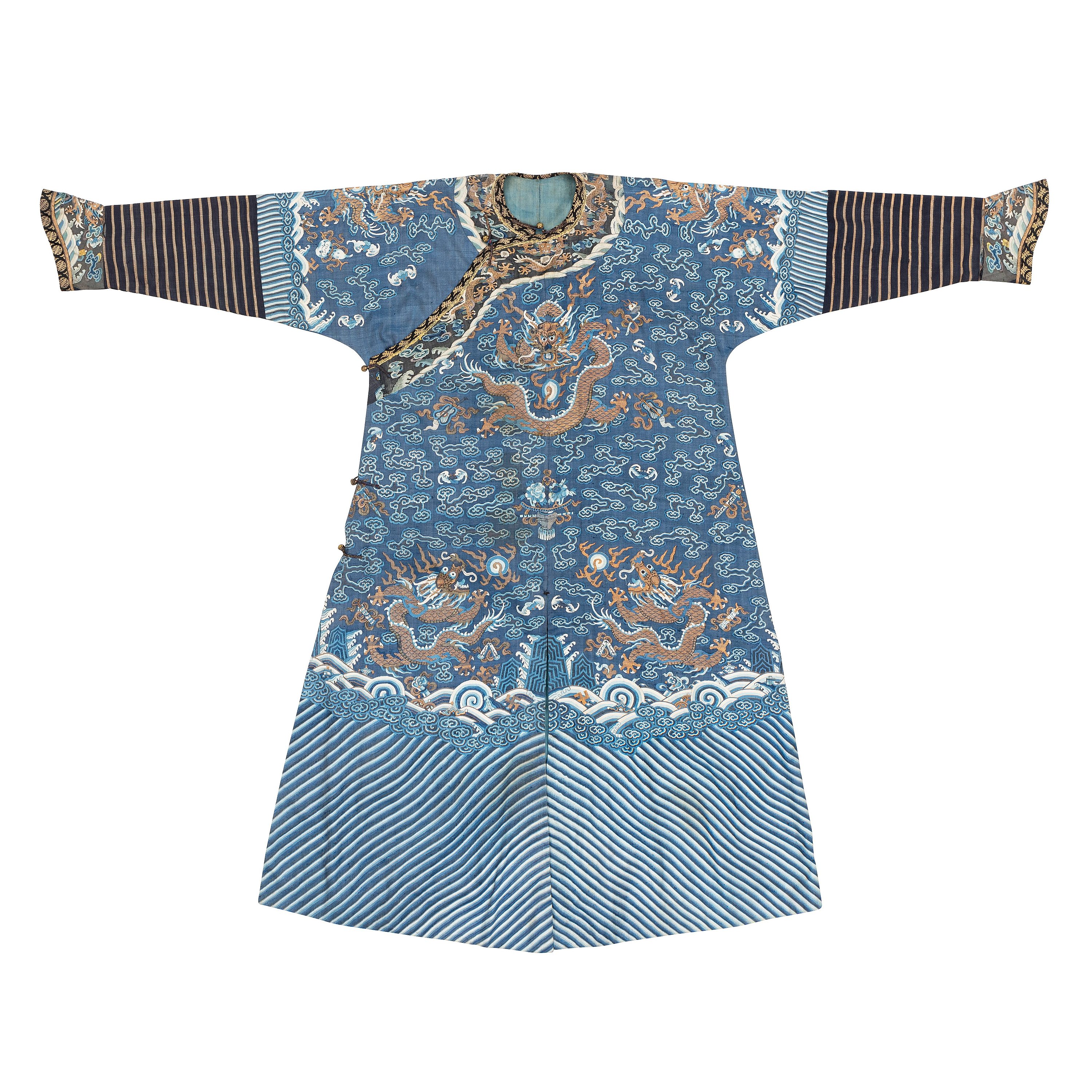A five clawed dragon kesi robe on blue ground, Jifu, Qing dynasty, 19th ...