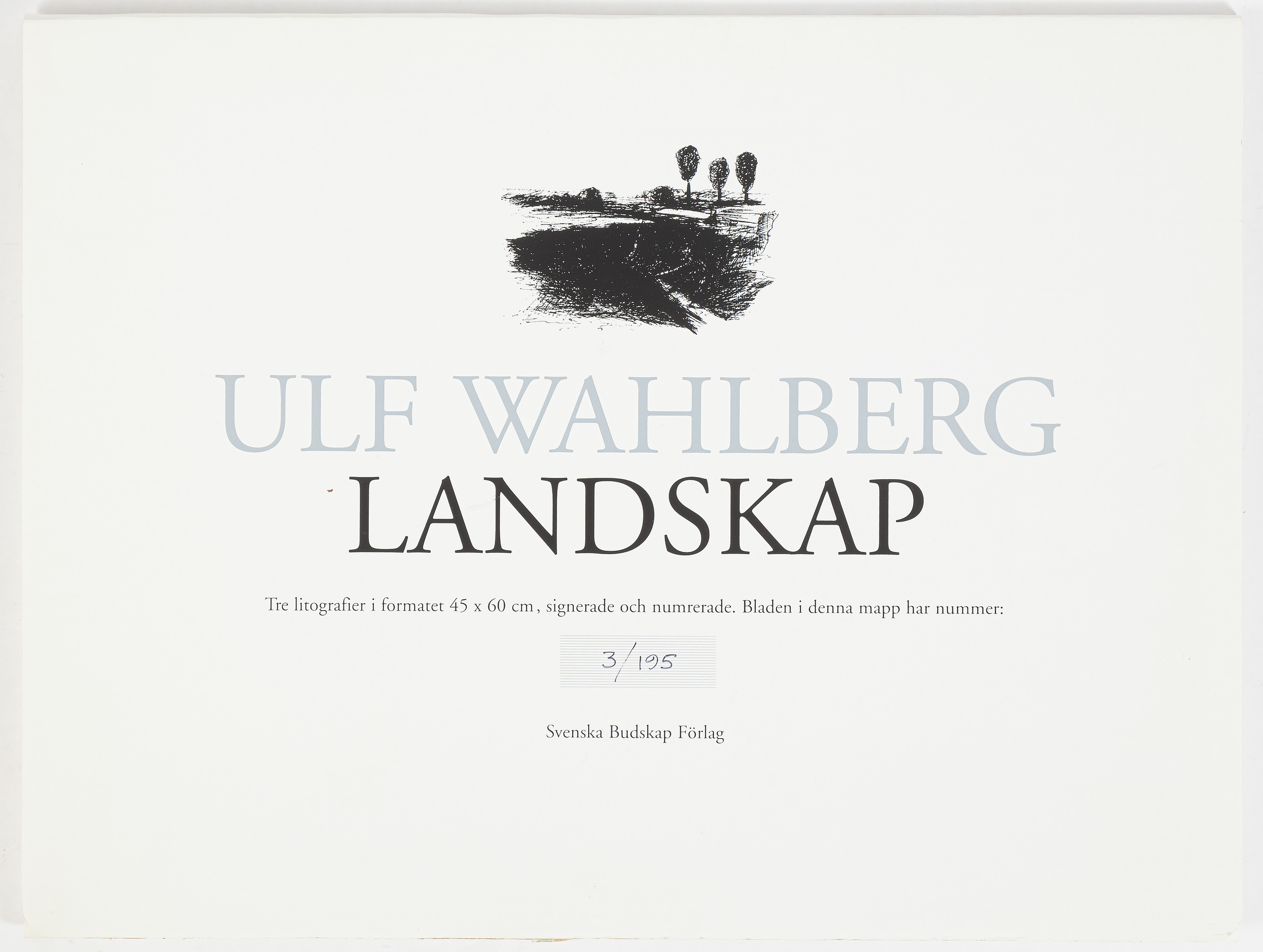 Ulf Wahlberg, "Landskap", mapp med tre litografier. - Bukowskis