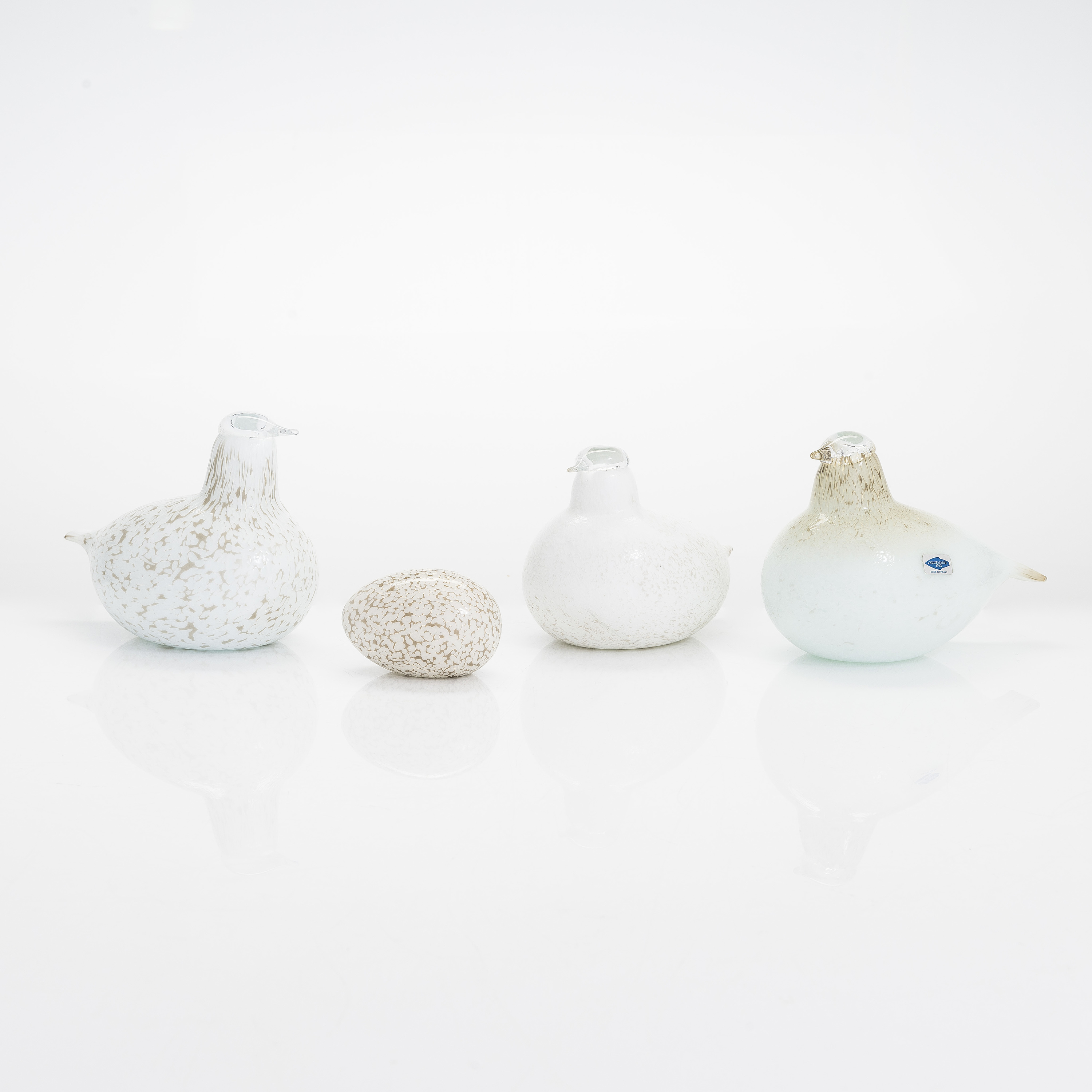 Oiva Toikka, three glass birds with egg, signed O. Toikka Nuutajärvi ...