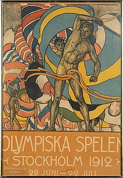 Olle Hjortzberg, a lithographic poster, Olympiska Spelen Stockholm 1912 ...