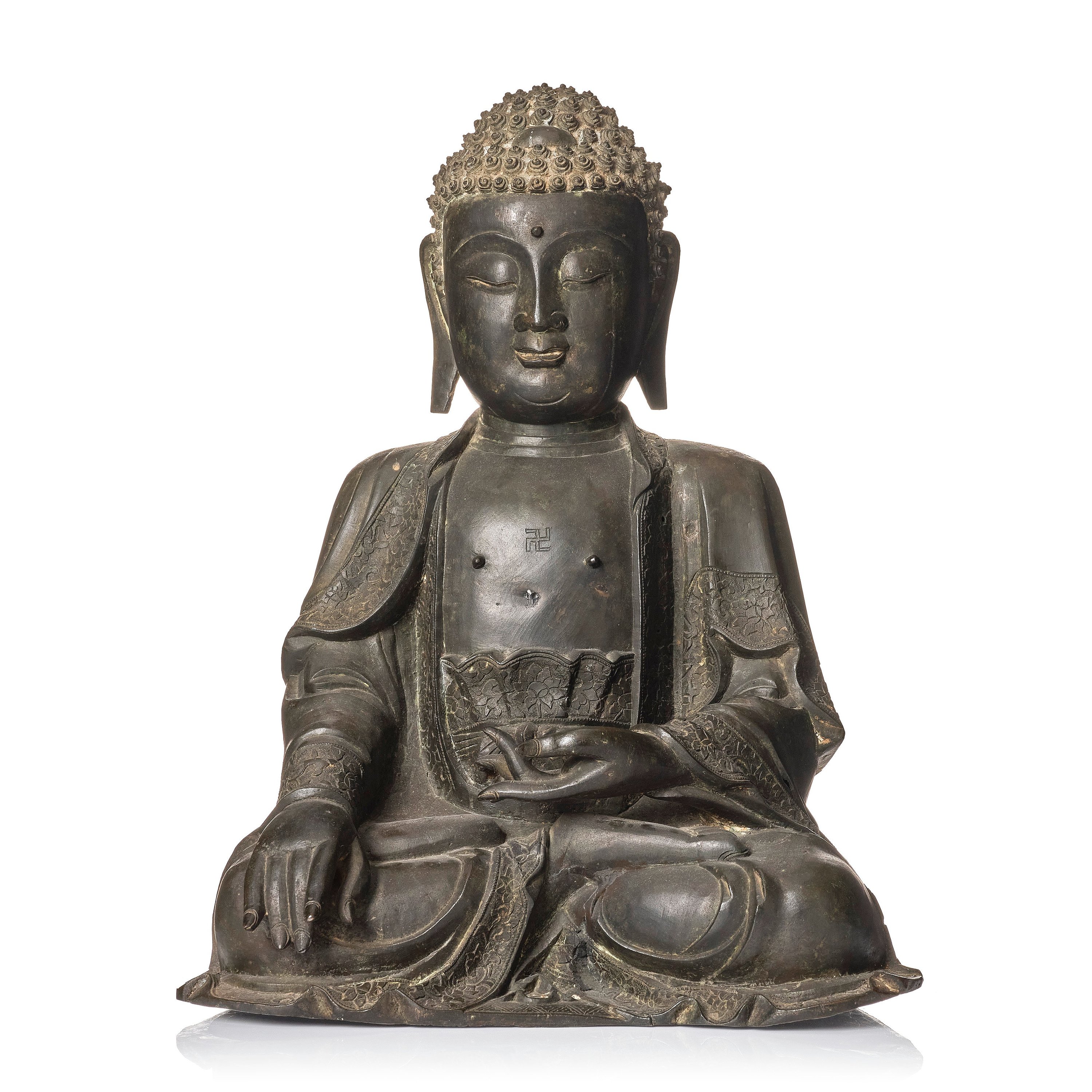 A large bronze sculpture of Shakyamuni Buddha, Ming dynasty (1368-1644 ...