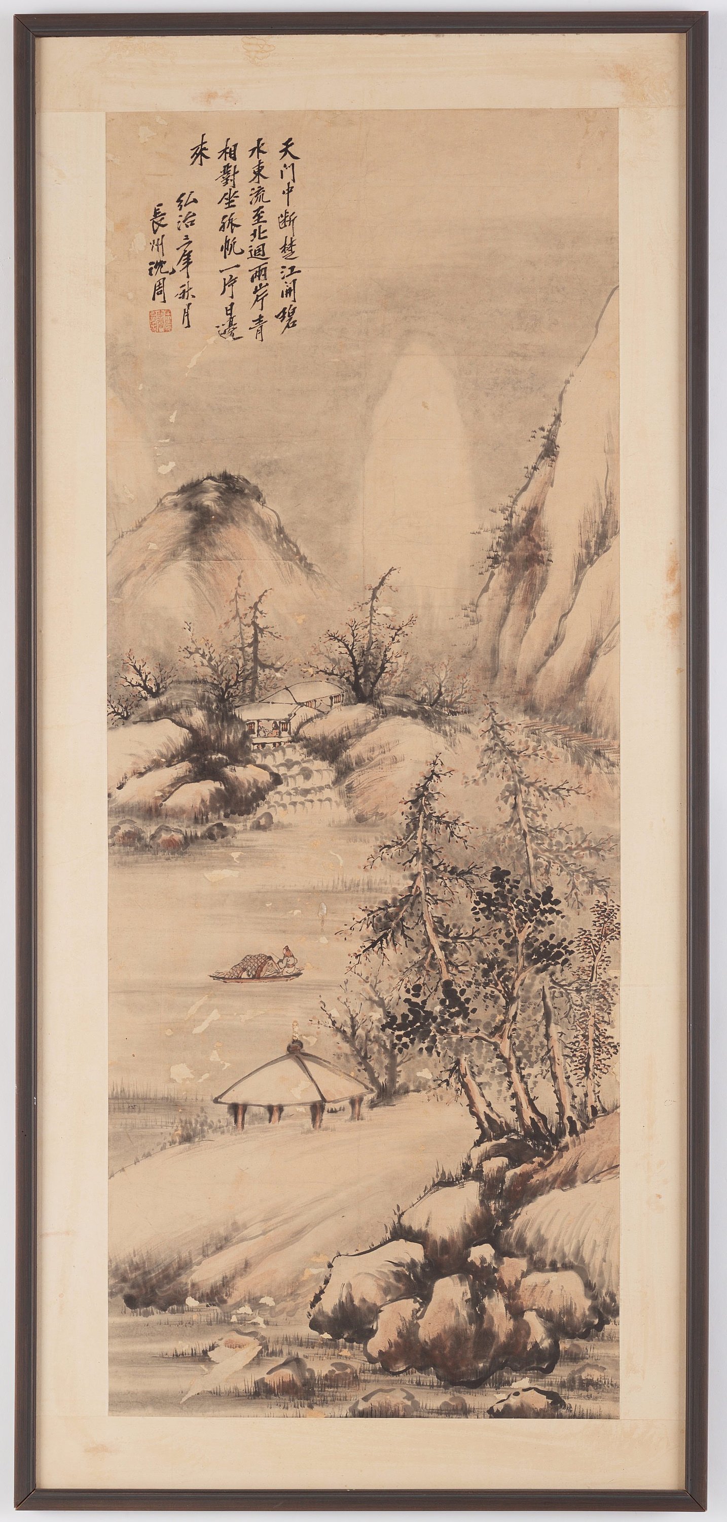 A Chinese scroll painting, ink and colour on paper, Qing dynasty ...