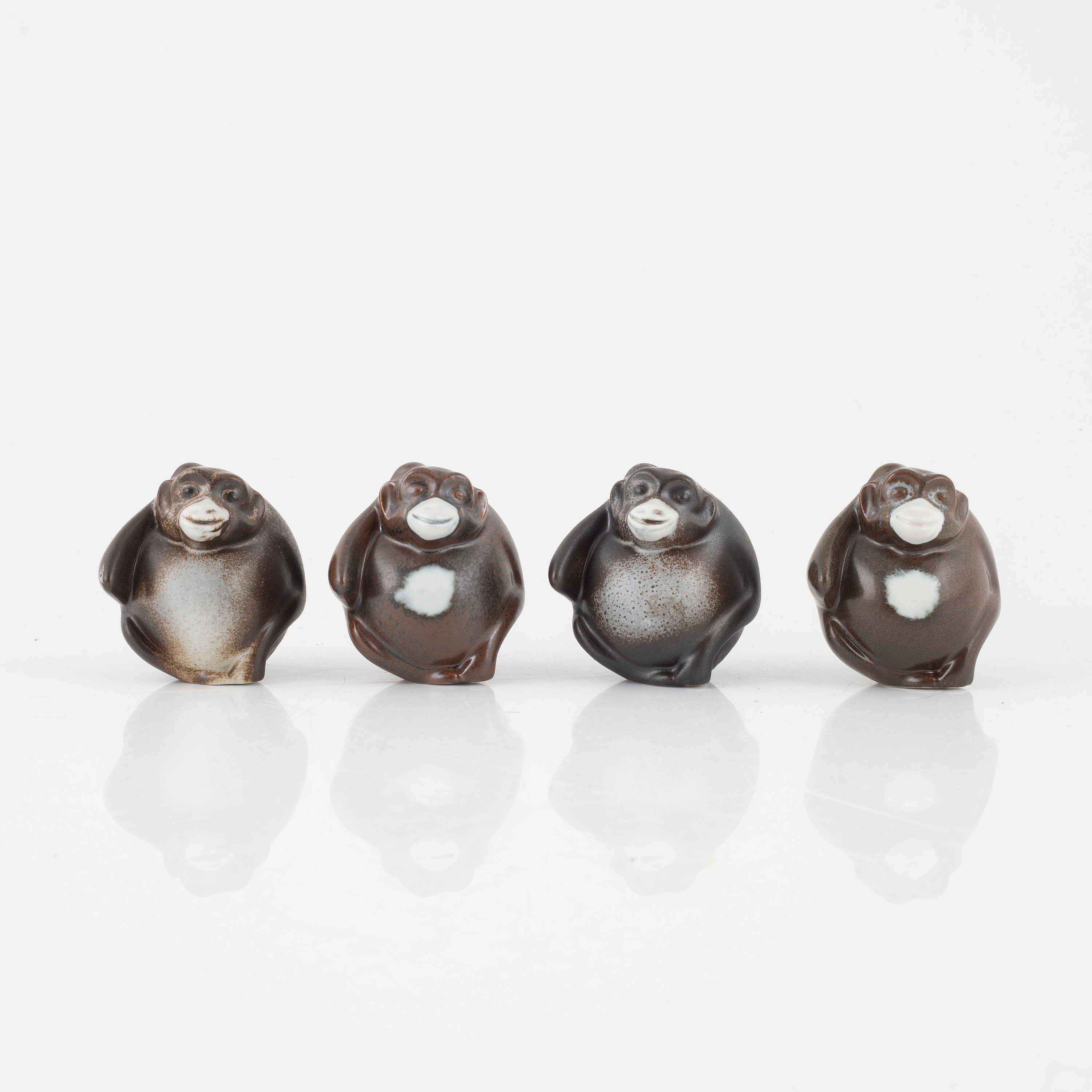 Gösta Grähs, four stoneware monkey figurines, Rörstrand, Sweden ...