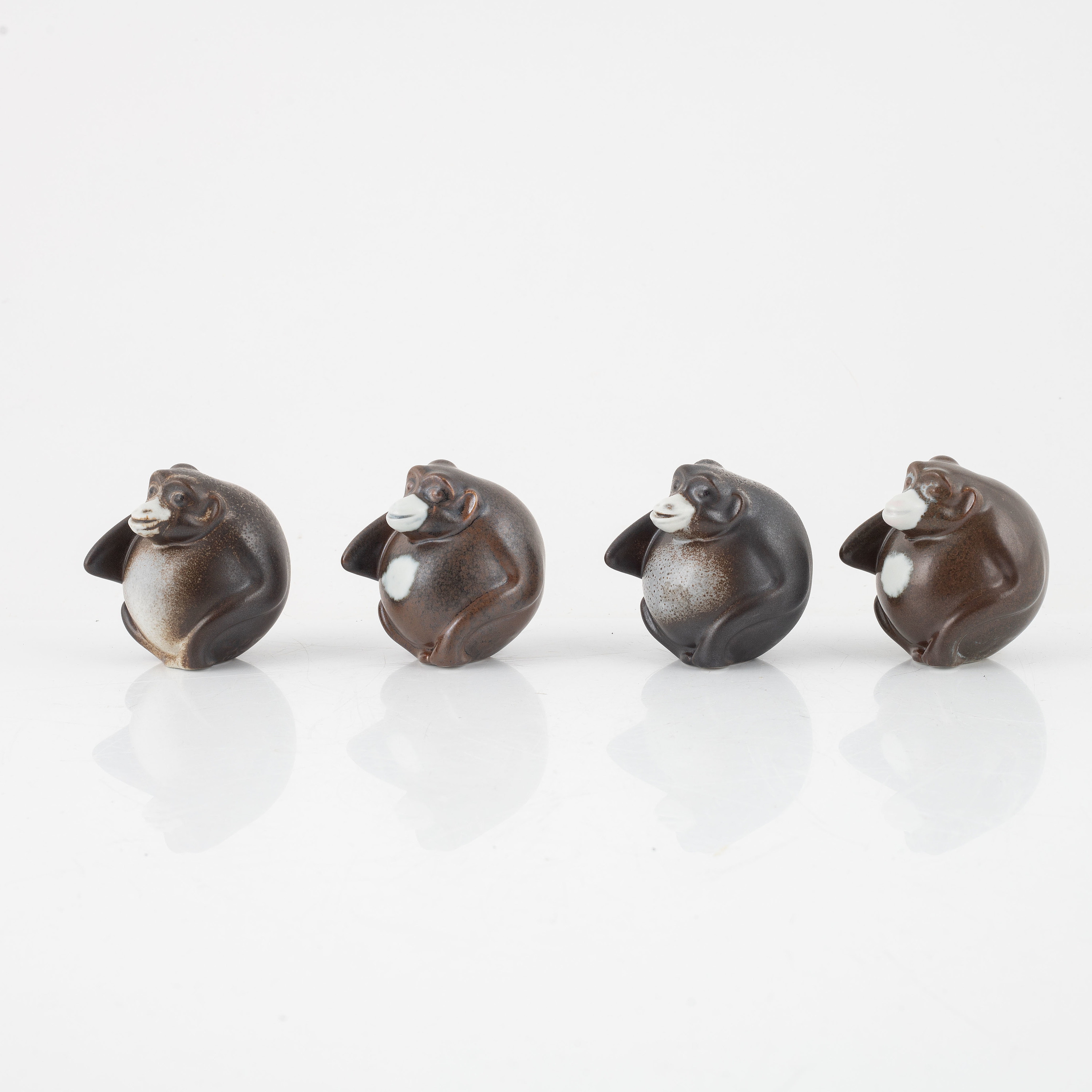 Gösta Grähs, four stoneware monkey figurines, Rörstrand, Sweden ...