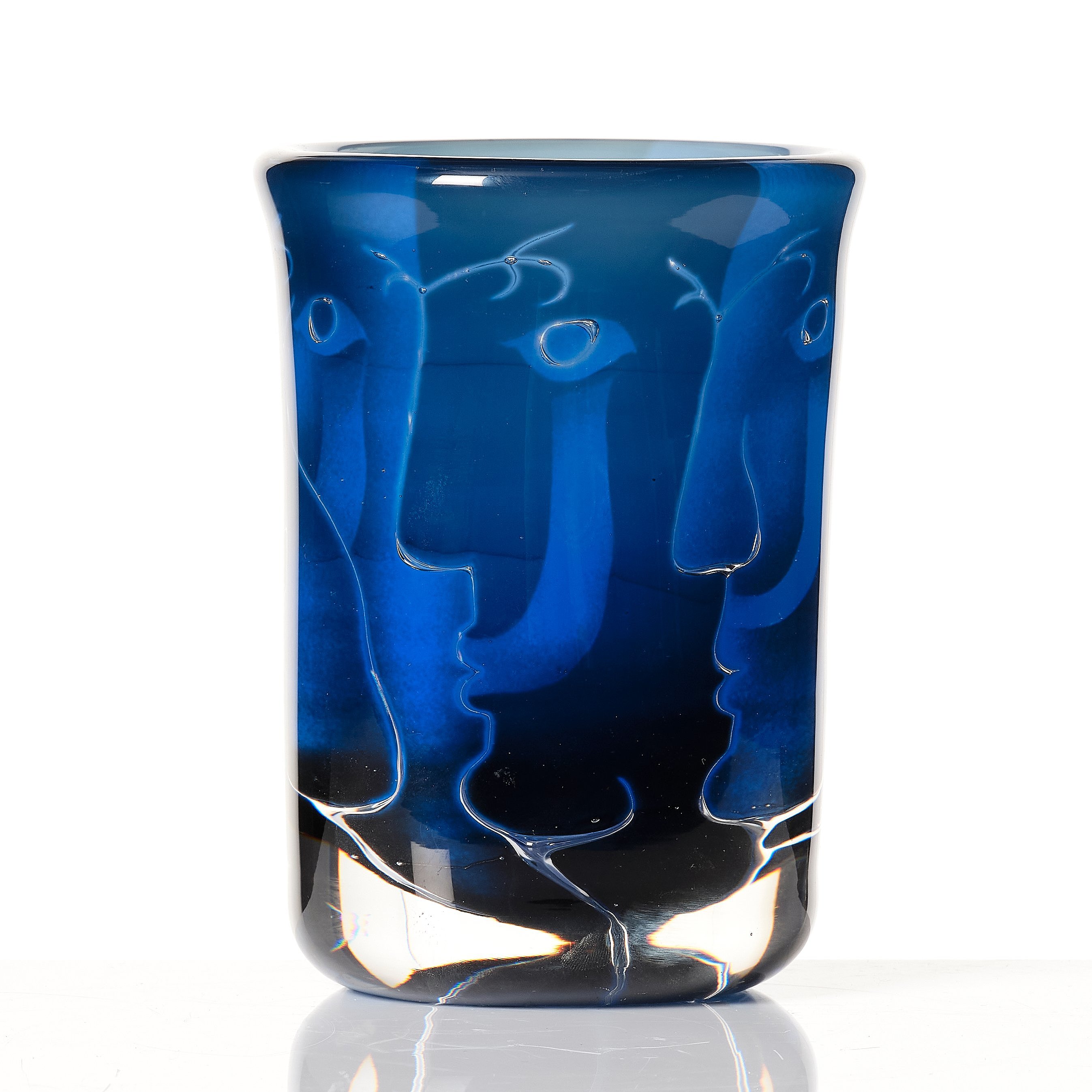 Ingeborg Lundin, a blue ariel glass vase 'Ansikten' (Faces), Orrefors ...