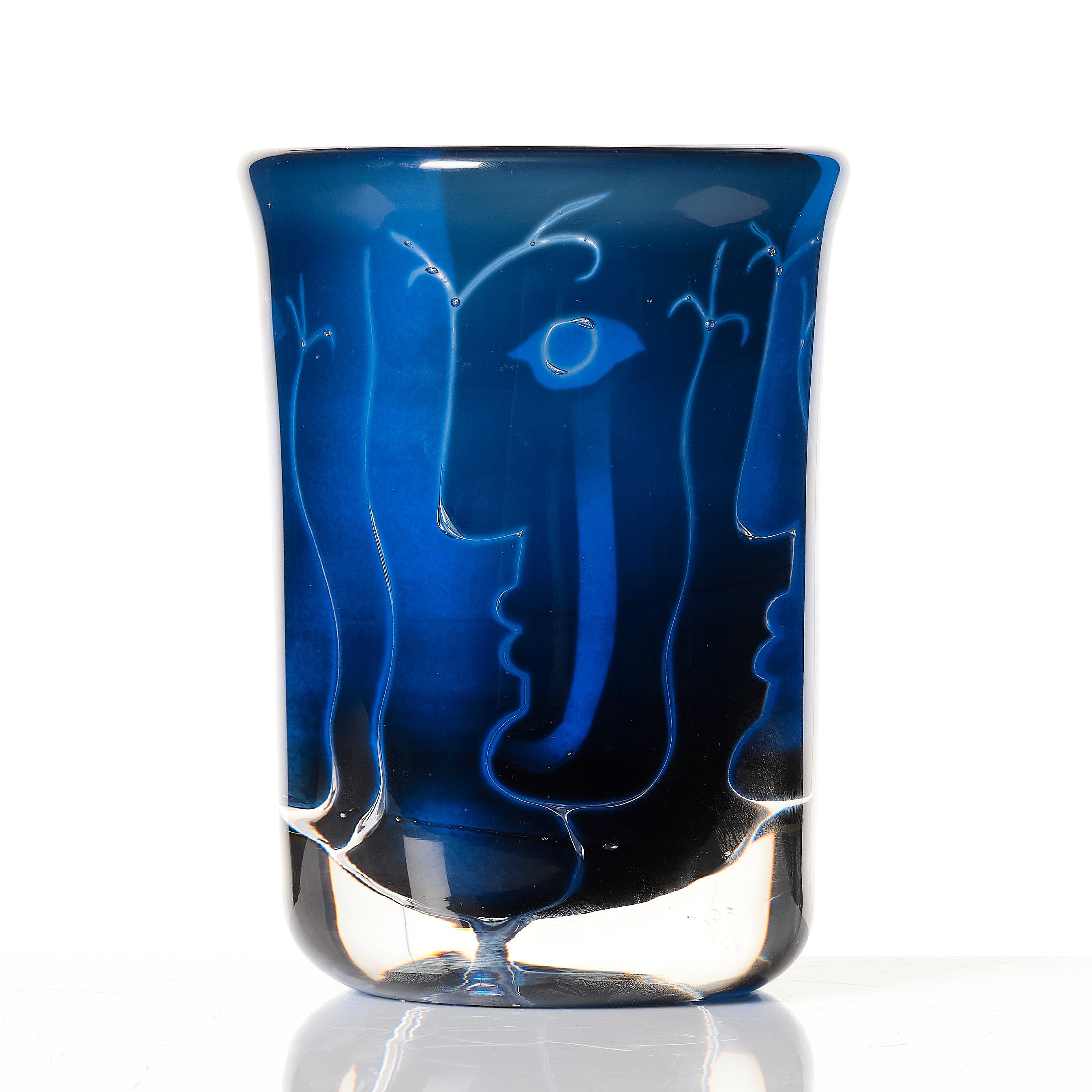 Ingeborg Lundin, a blue ariel glass vase 'Ansikten' (Faces), Orrefors ...