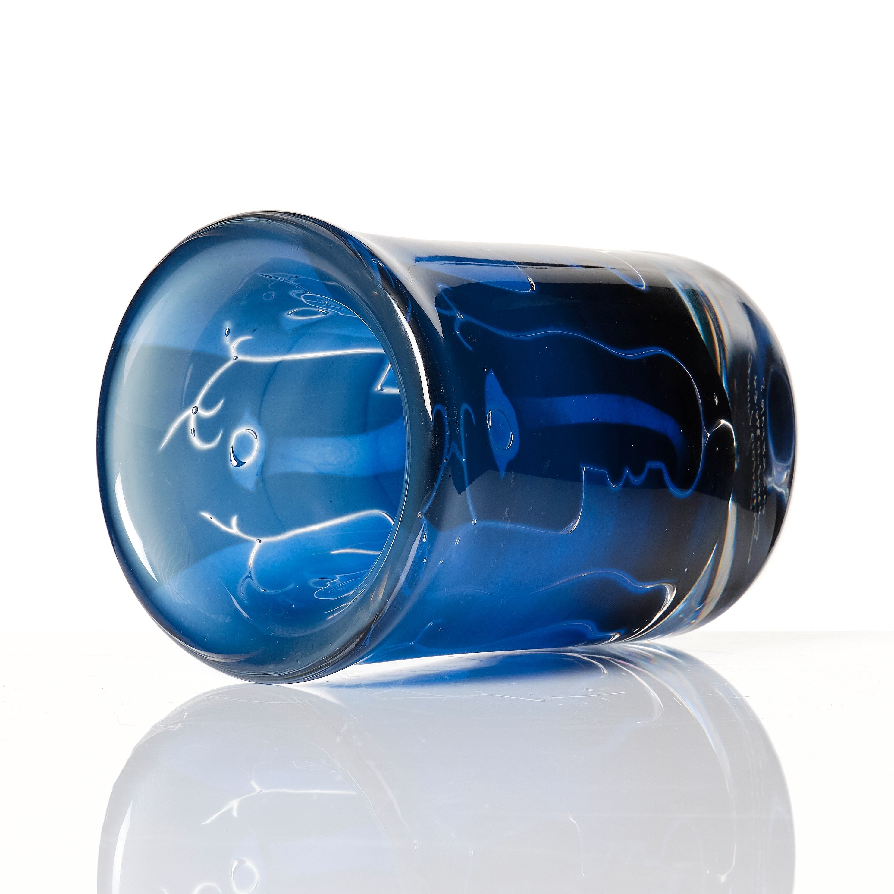 Ingeborg Lundin, a blue ariel glass vase 'Ansikten' (Faces), Orrefors ...