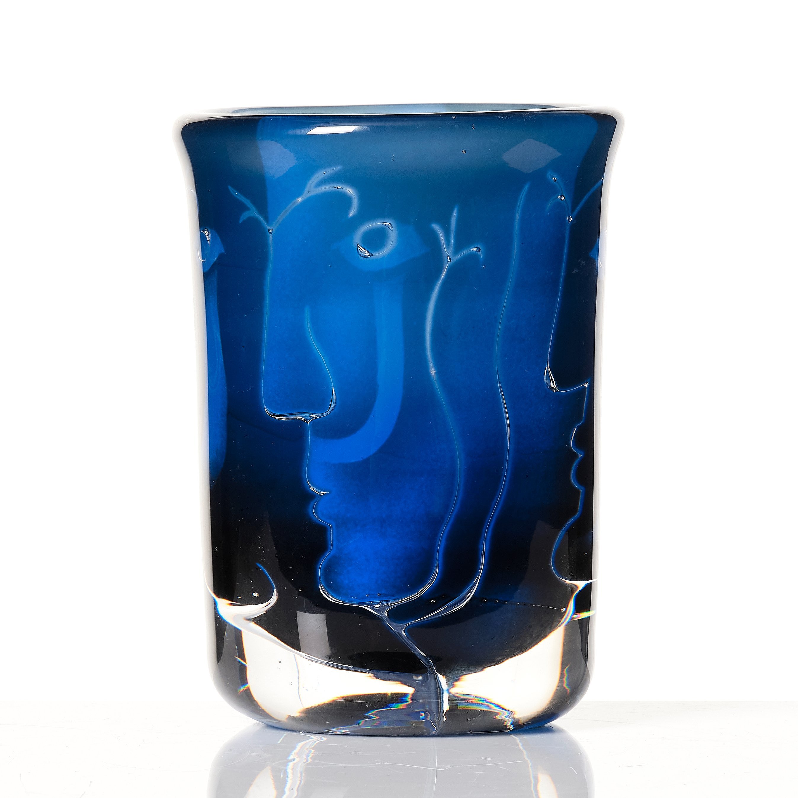 Ingeborg Lundin, a blue ariel glass vase 'Ansikten' (Faces), Orrefors ...