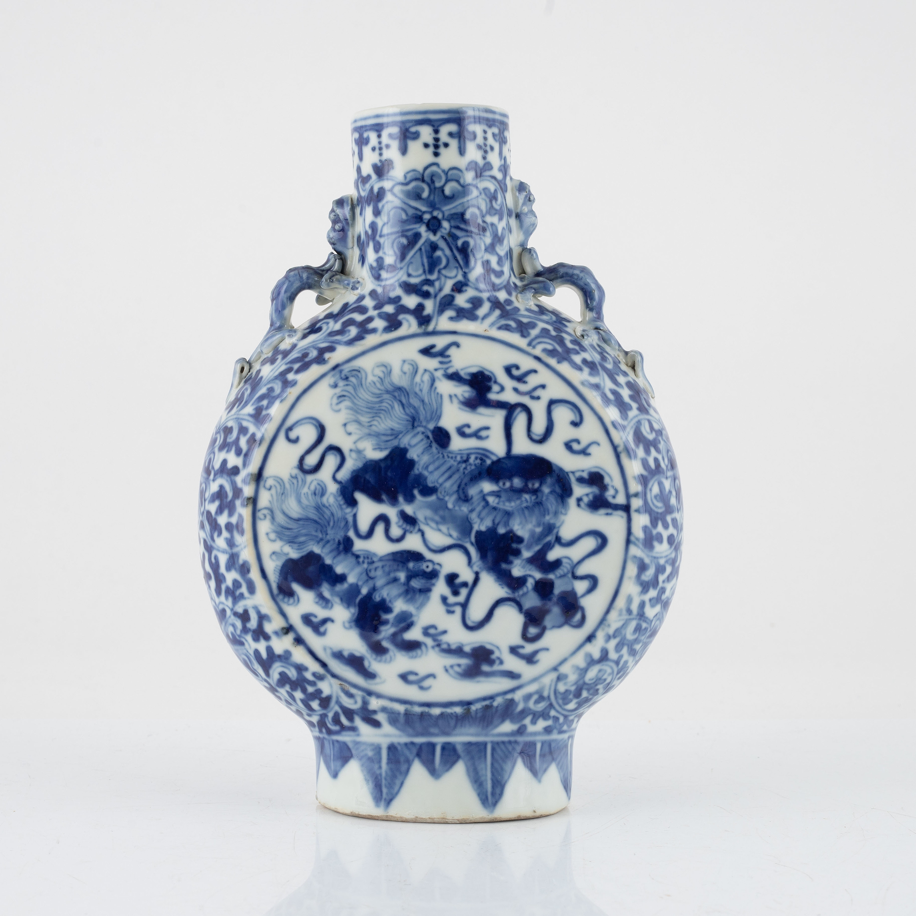 A blue and white porcelain moon flask, China, Qing Dynasty, 19th ...
