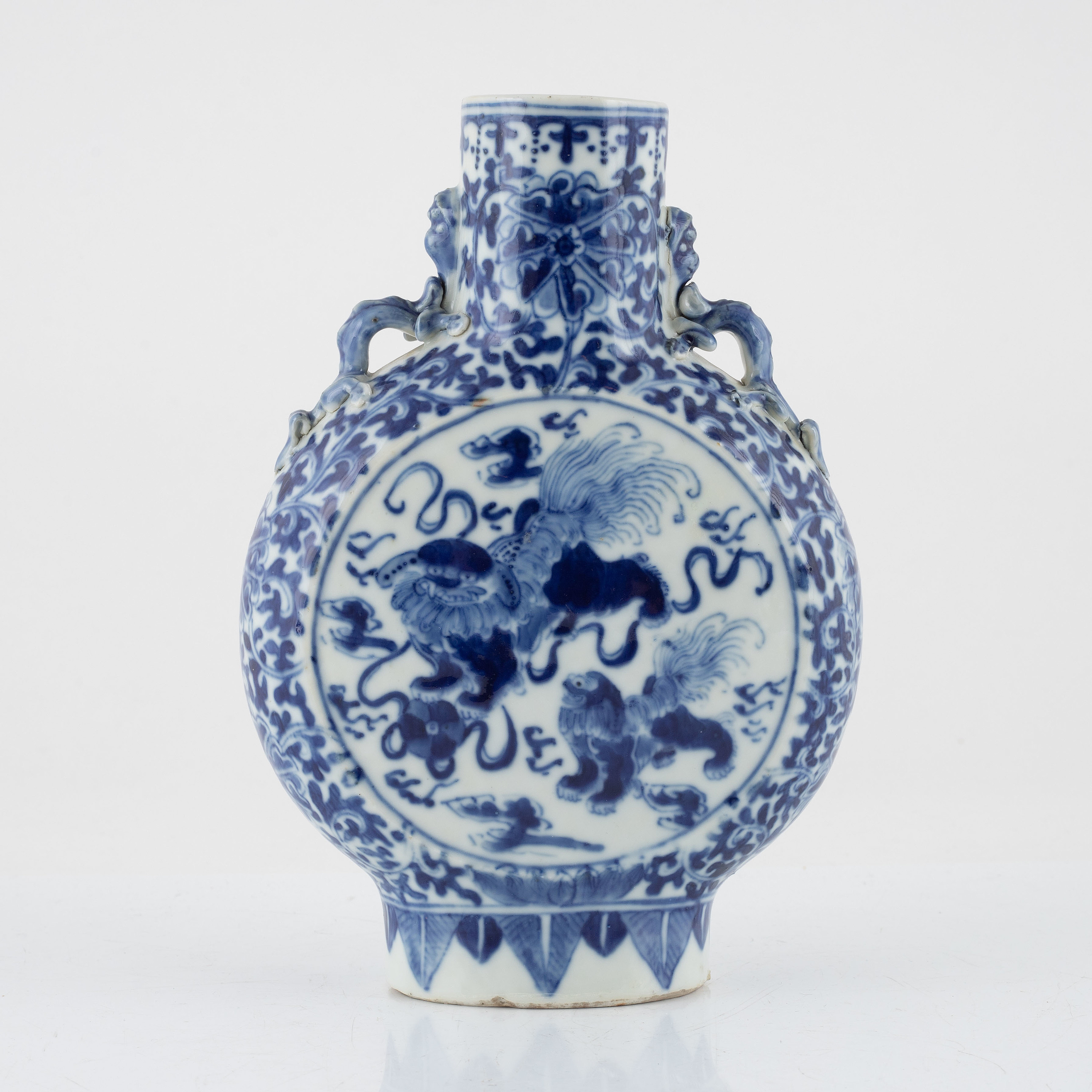 A blue and white porcelain moon flask, China, Qing Dynasty, 19th ...