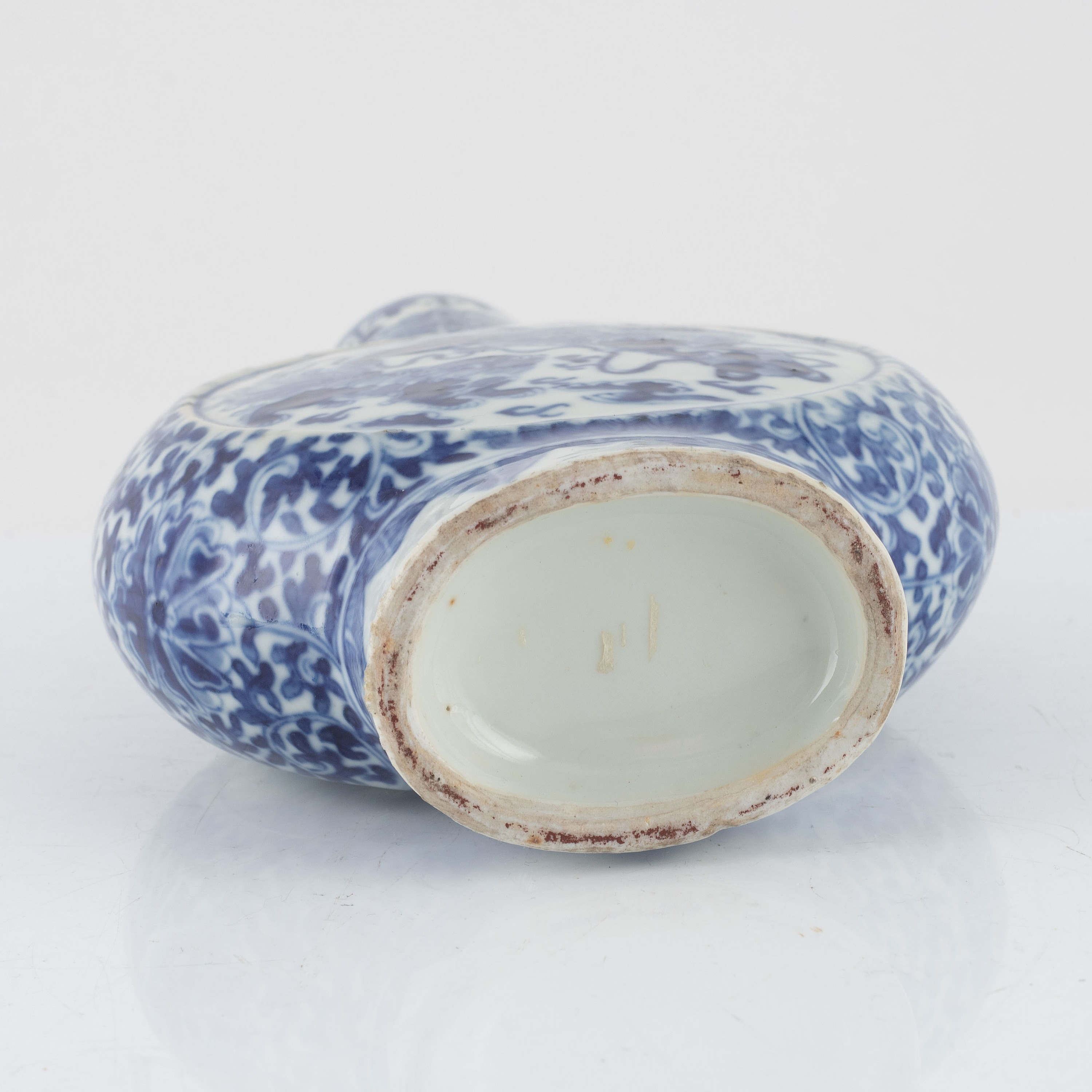 A blue and white porcelain moon flask, China, Qing Dynasty, 19th ...