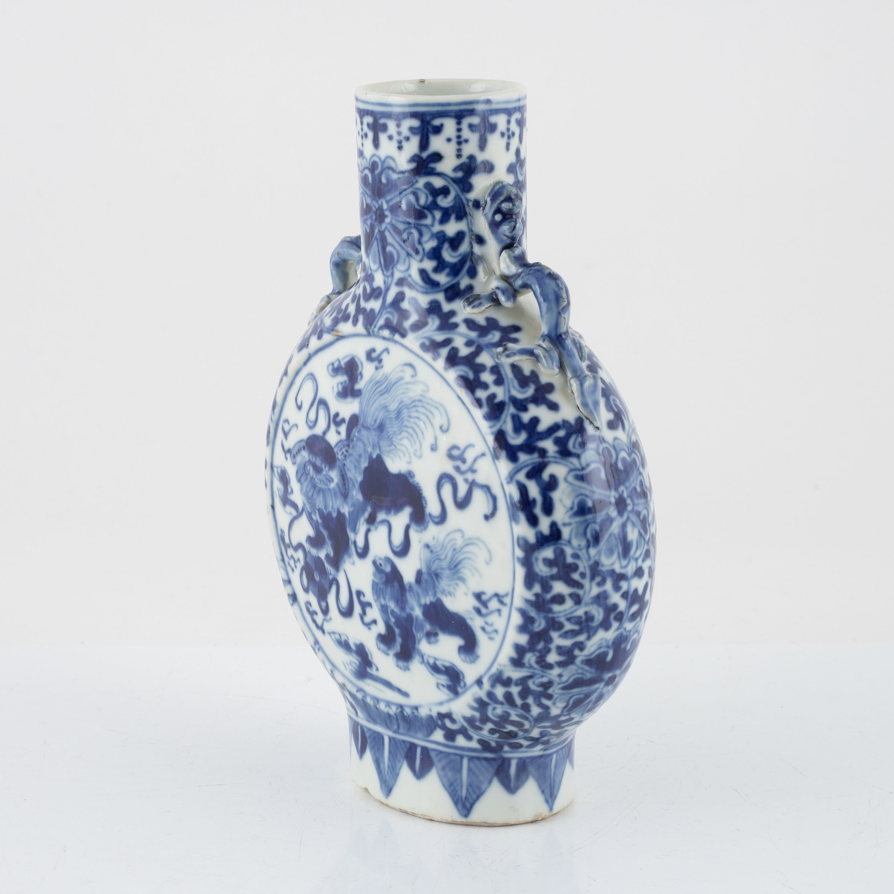 A blue and white porcelain moon flask, China, Qing Dynasty, 19th ...