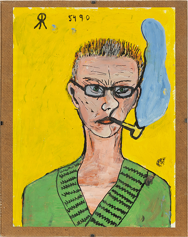 Roger Risberg, "Självporträtt med pipa". - Bukowskis