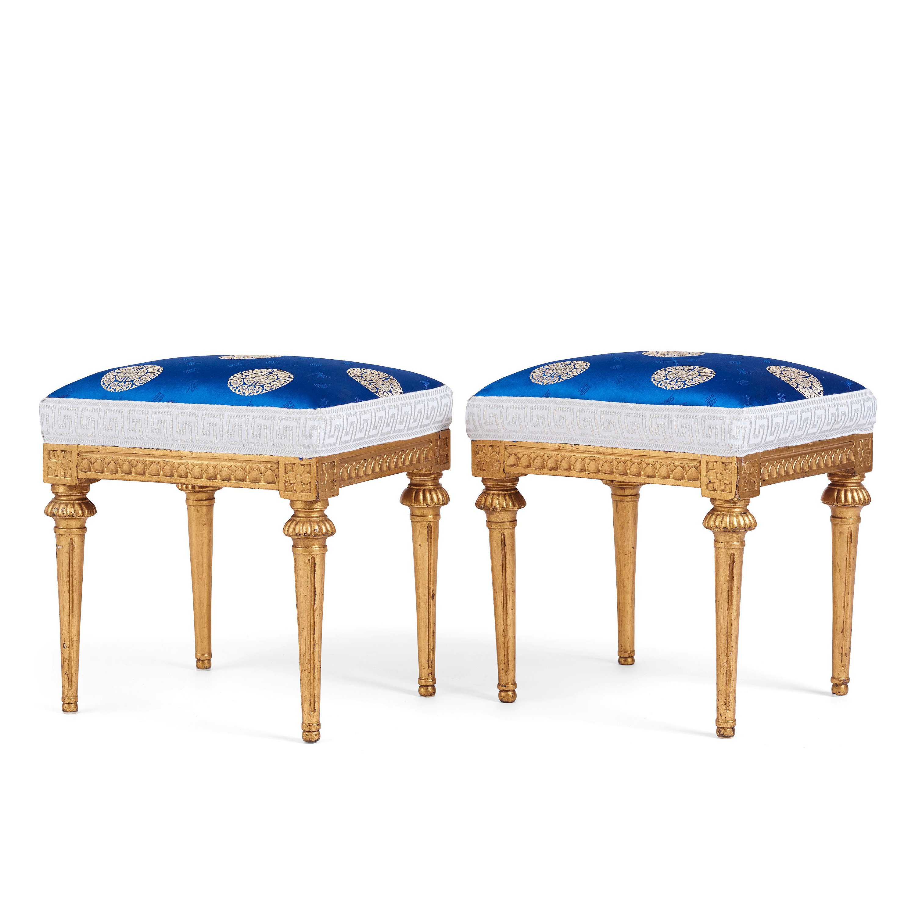 A pair of late Gustavian giltwood stools, late 18th century. - Bukowskis