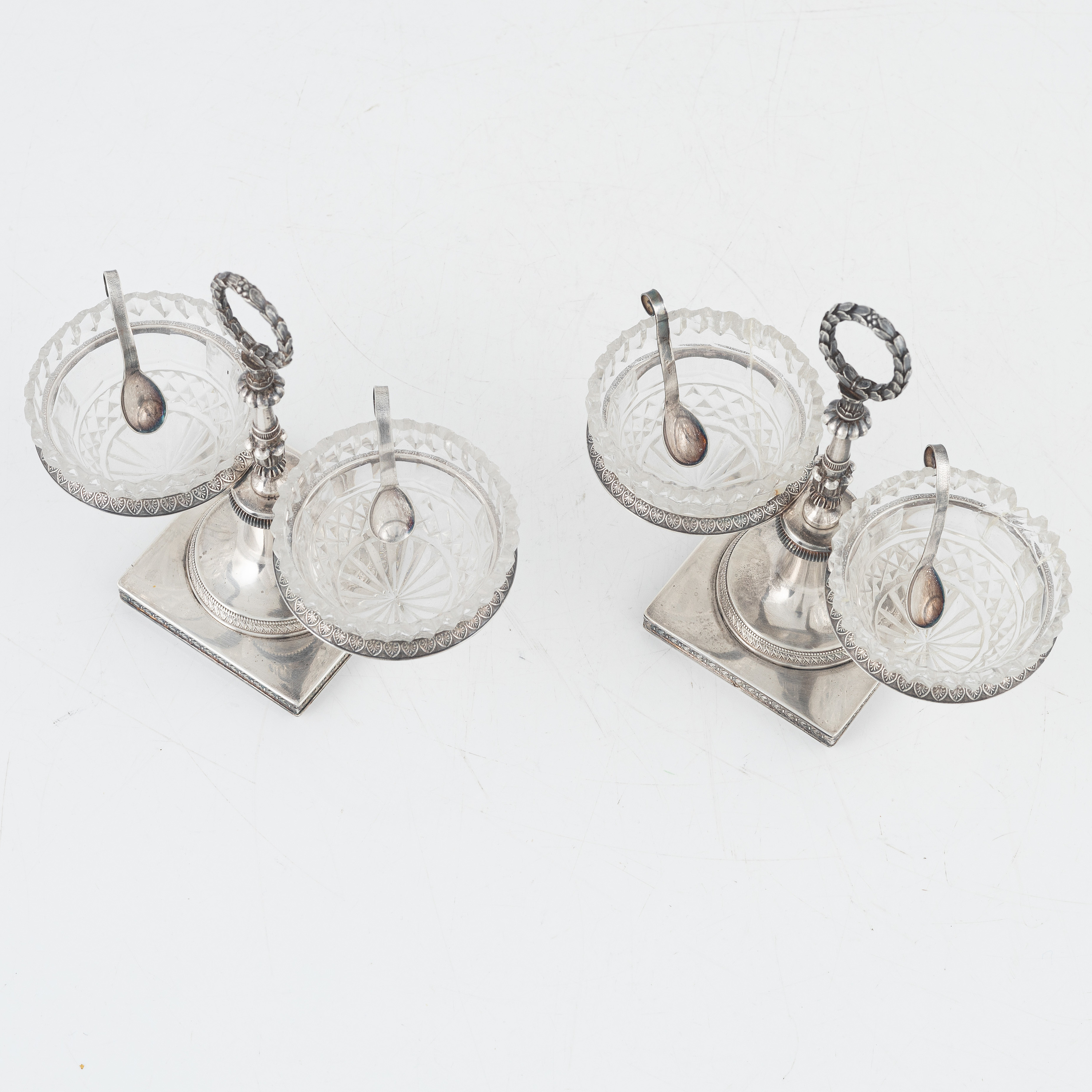 A pair of Empire silver and cut glass salt cellars, Vienna, Austro ...