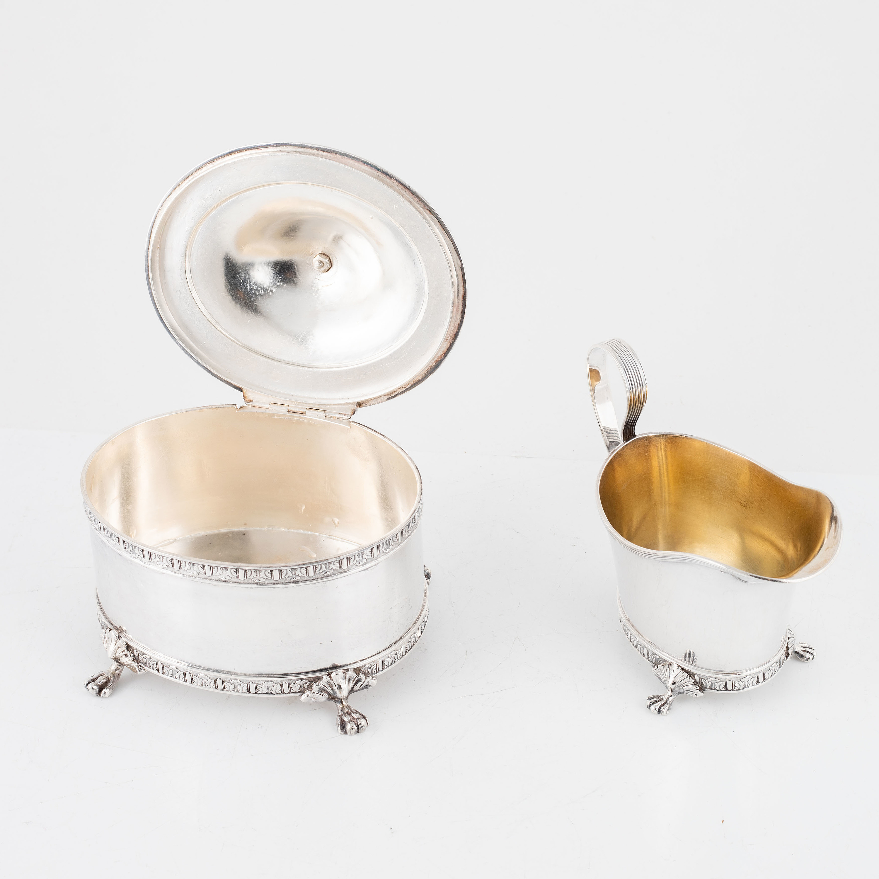 A Swedish silver sugar box and creamer, marks of Jacob Engelberth Torsk ...