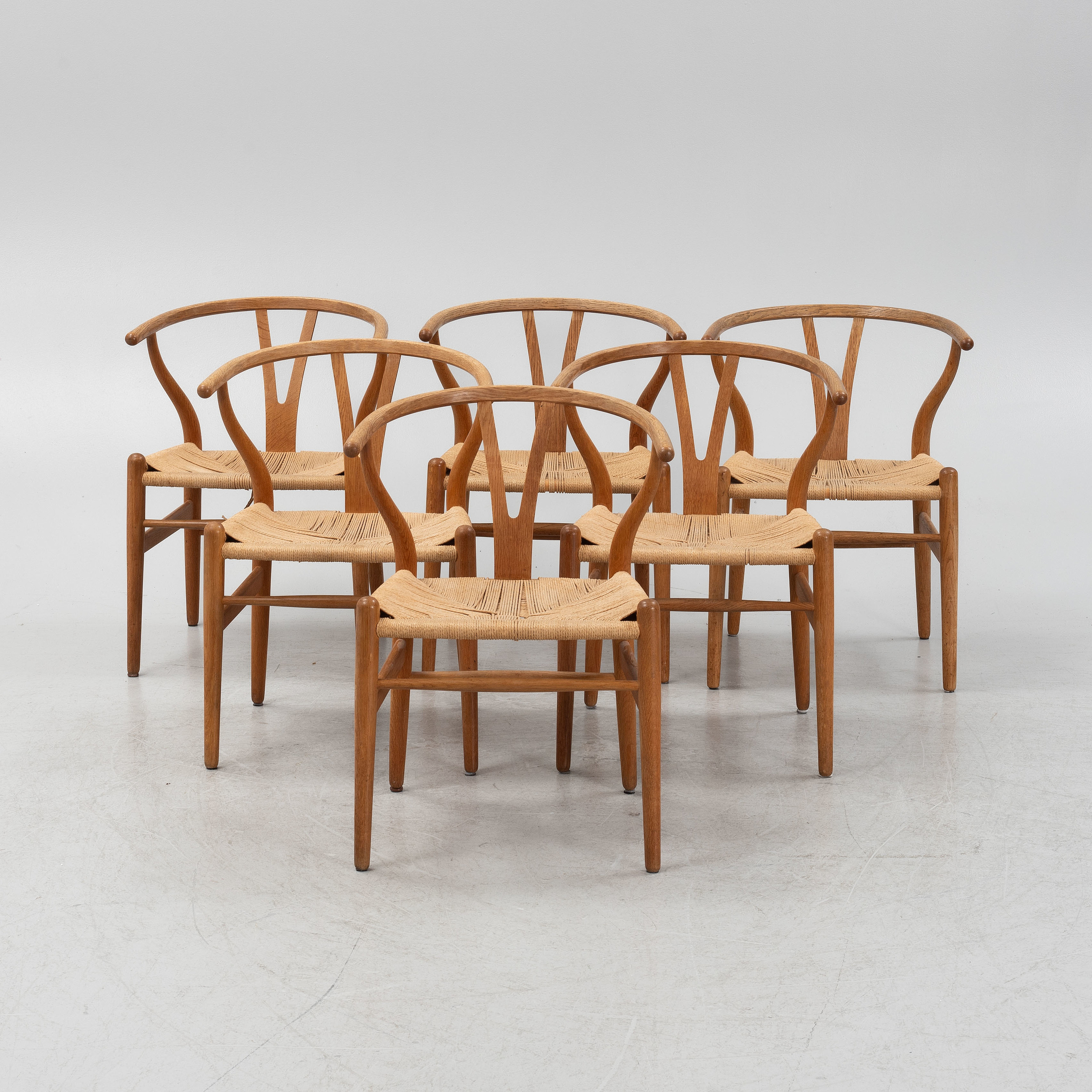 Hans J. Wegner, stolar, 6 st, modell CH-24, "Y-stolen", Carl Hansen & Son, Odense, Danmark ...