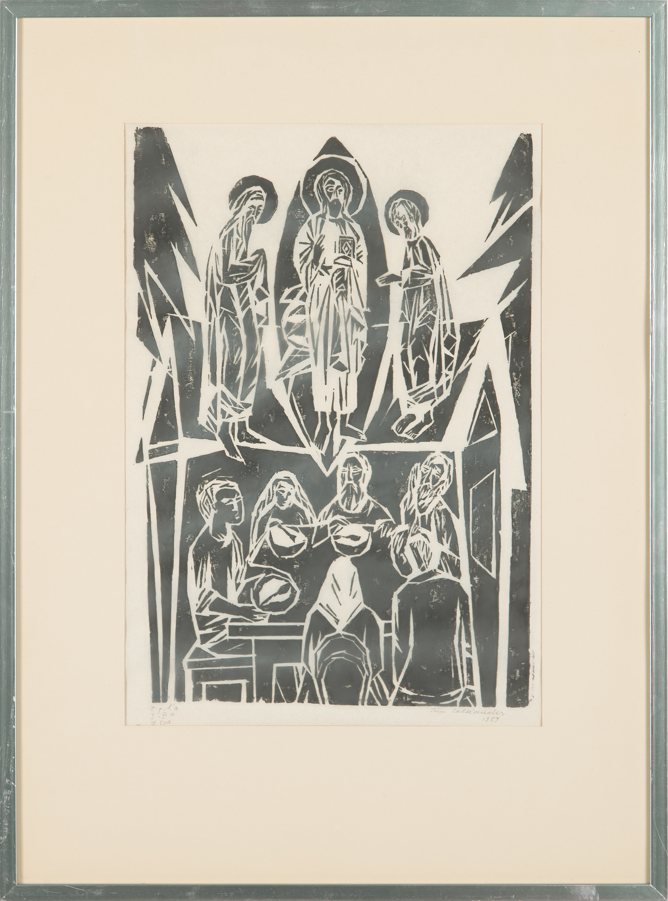 Ina Colliander, träsnitt, signerad och daterad 1959, märkt t.p.l'a I ...