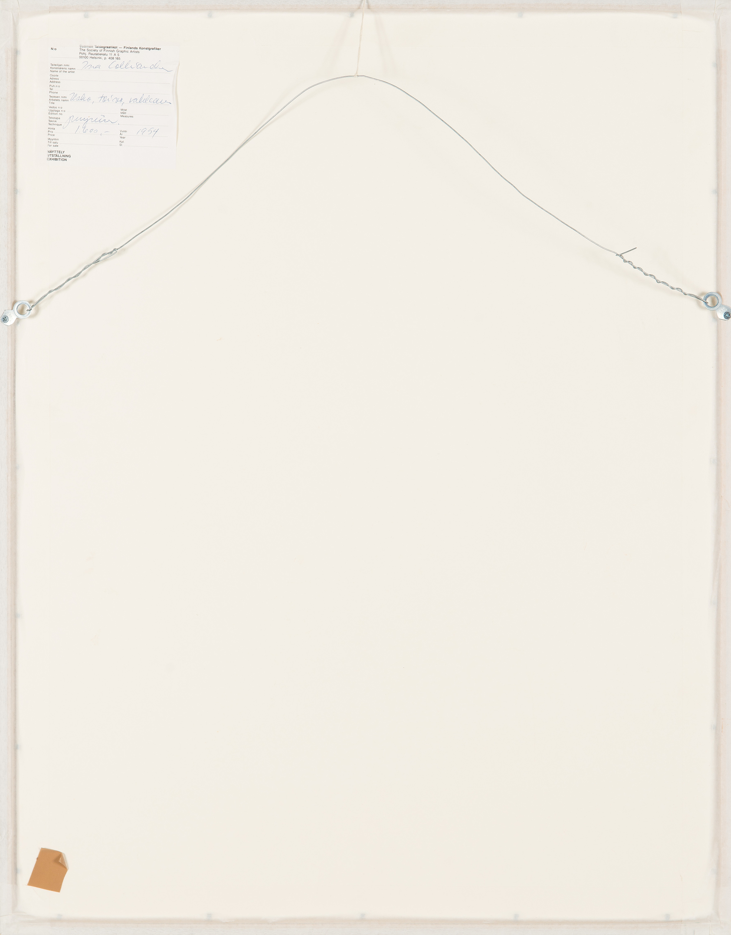 Ina Colliander, träsnitt, signerad och daterad 1954, märkt t.p.l'a III ...