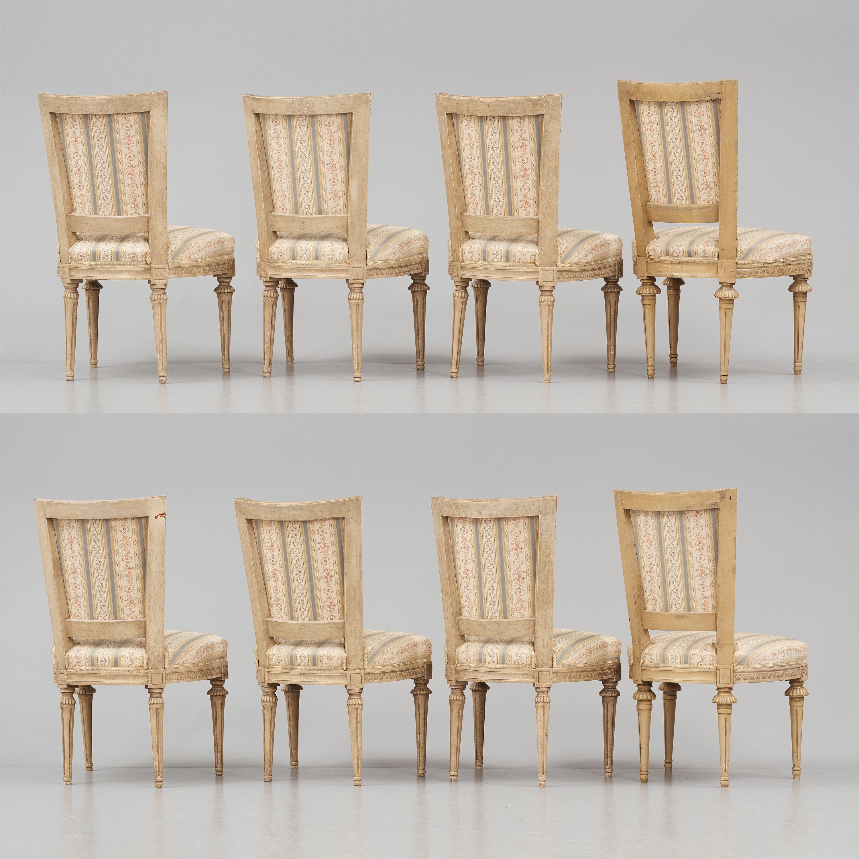 An assembled suite of eight Gustavian chairs, six of which by J ...