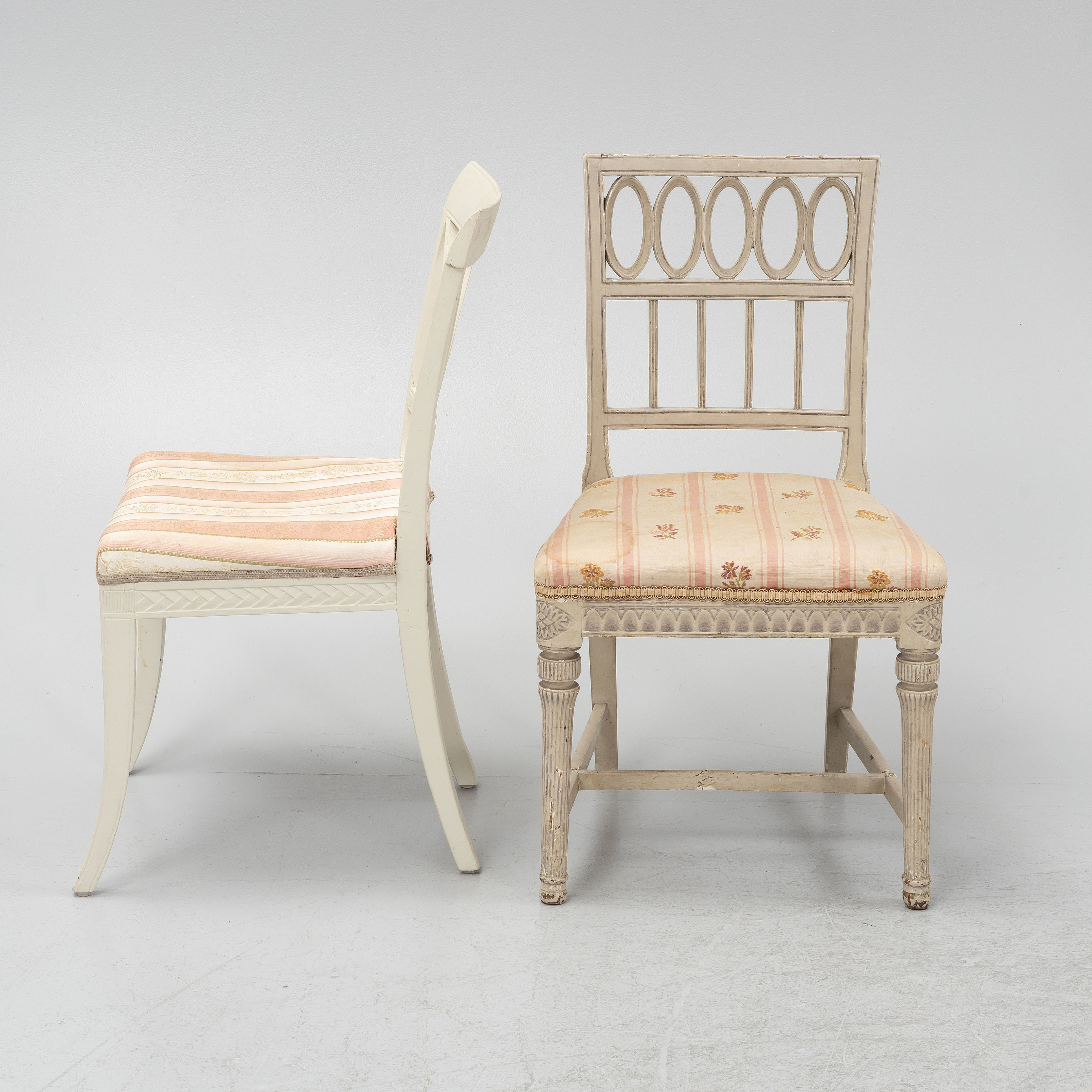 Stolar, 6 st, olika modeller, gustavianska, Lindome, omkring år 1800 ...