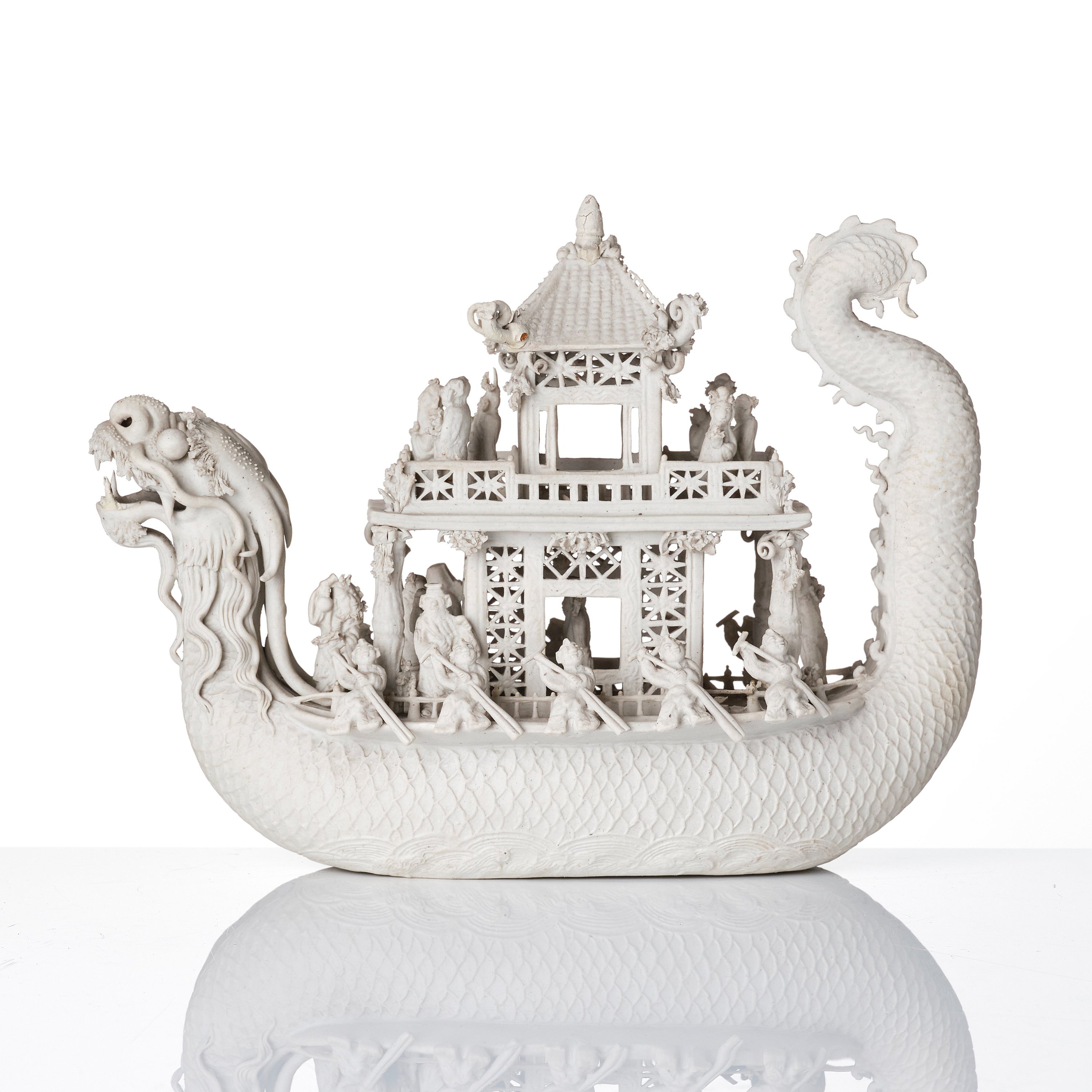 A white biscuit Dragon Boat, Qing dynasty, 19th Century. - Bukowskis