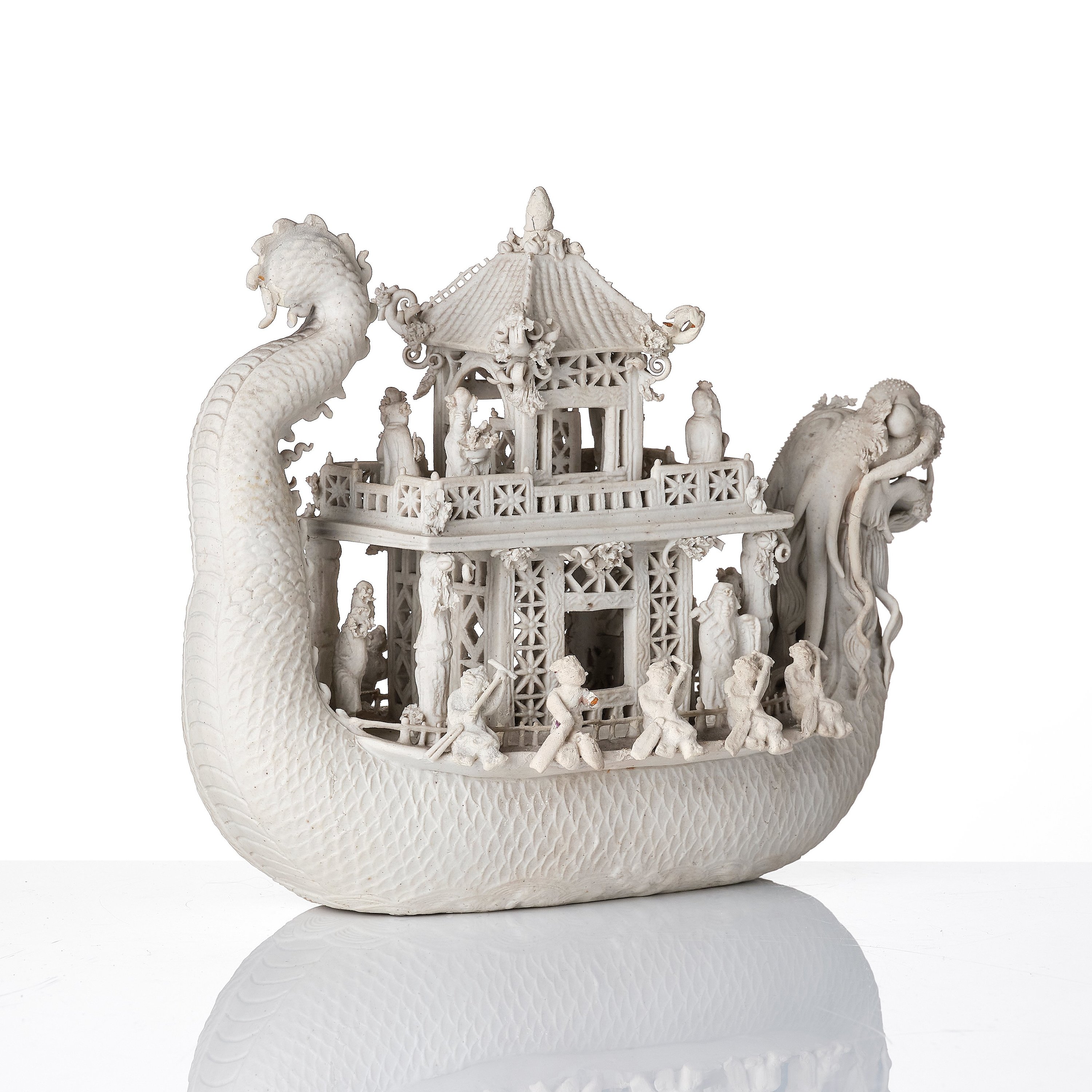 A white biscuit Dragon Boat, Qing dynasty, 19th Century. - Bukowskis