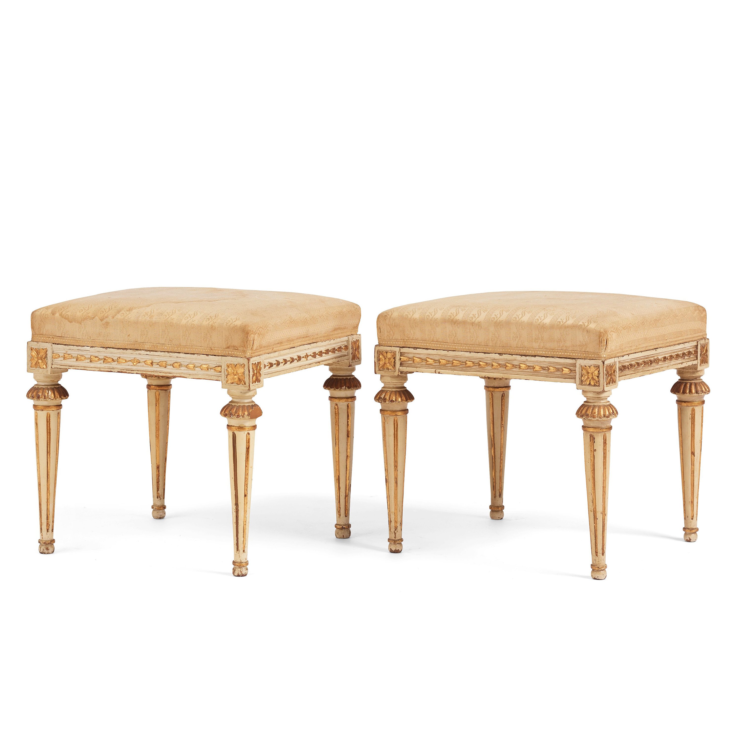 A pair of late Gustavian carved and giltwood stools by M. Lundberg the ...